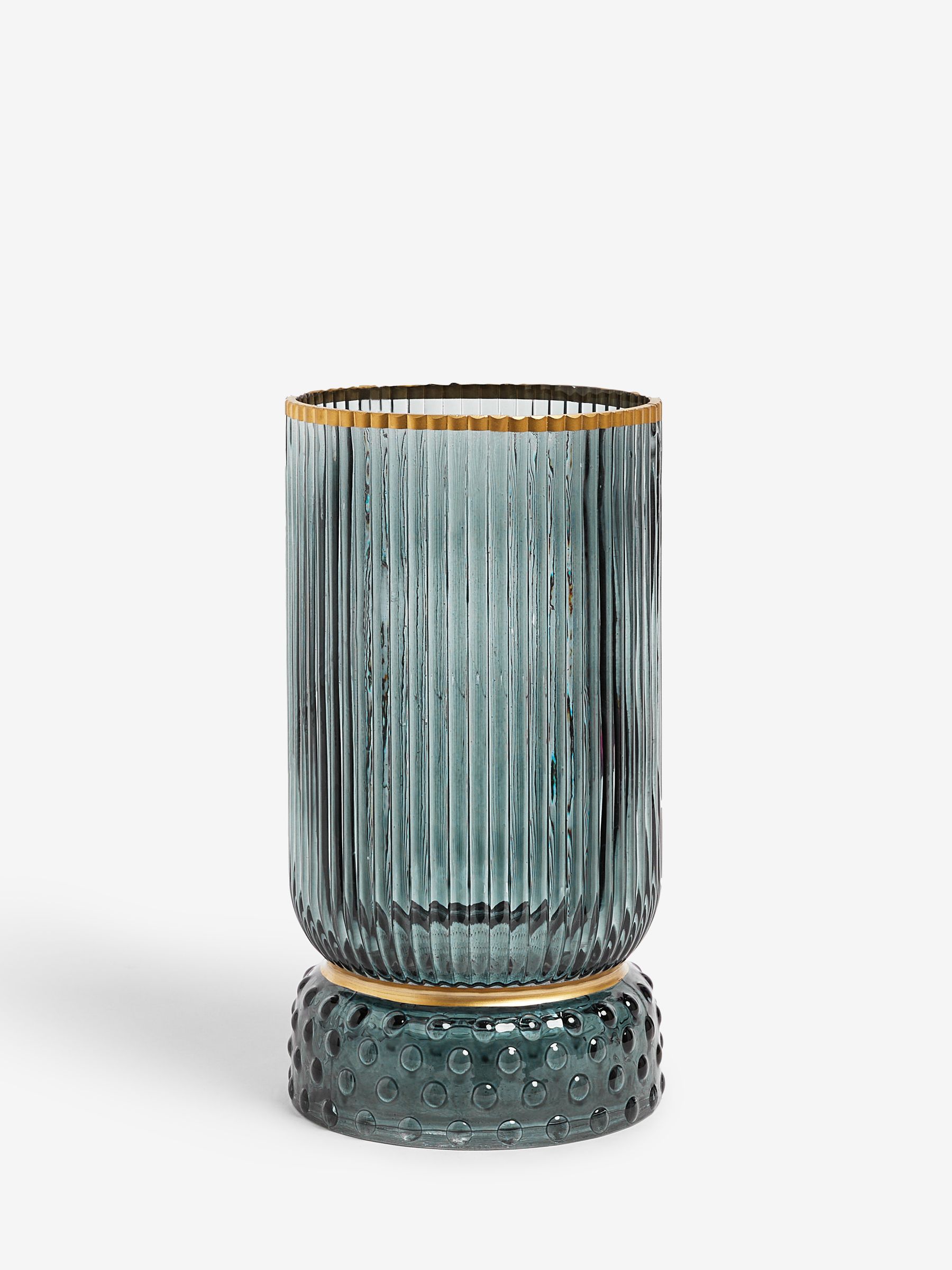Buy Blue Ribbed Glass Hurricane Candle Holder Medium from the Next UK ...