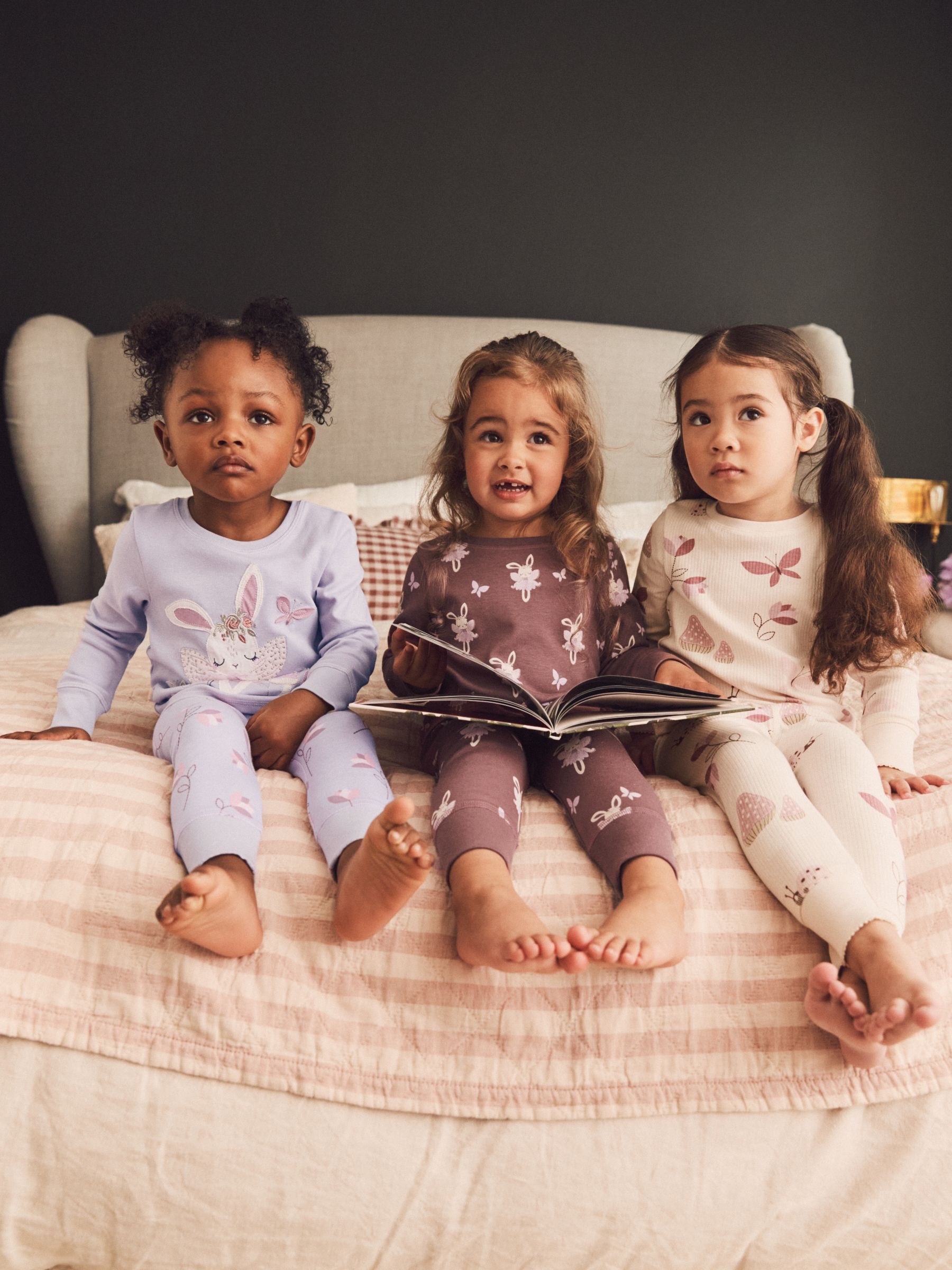 Buy Purple/White Bunny Long Sleeve Printed Snuggle Pyjamas 3 Pack ...