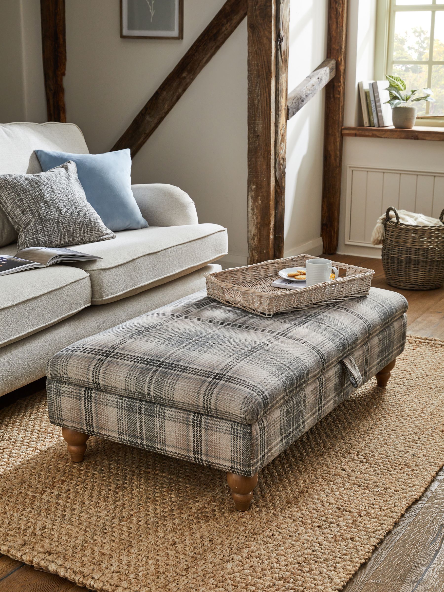 Buy Versatile Check Nevis Grey Albury Large Footstool from the Next UK ...