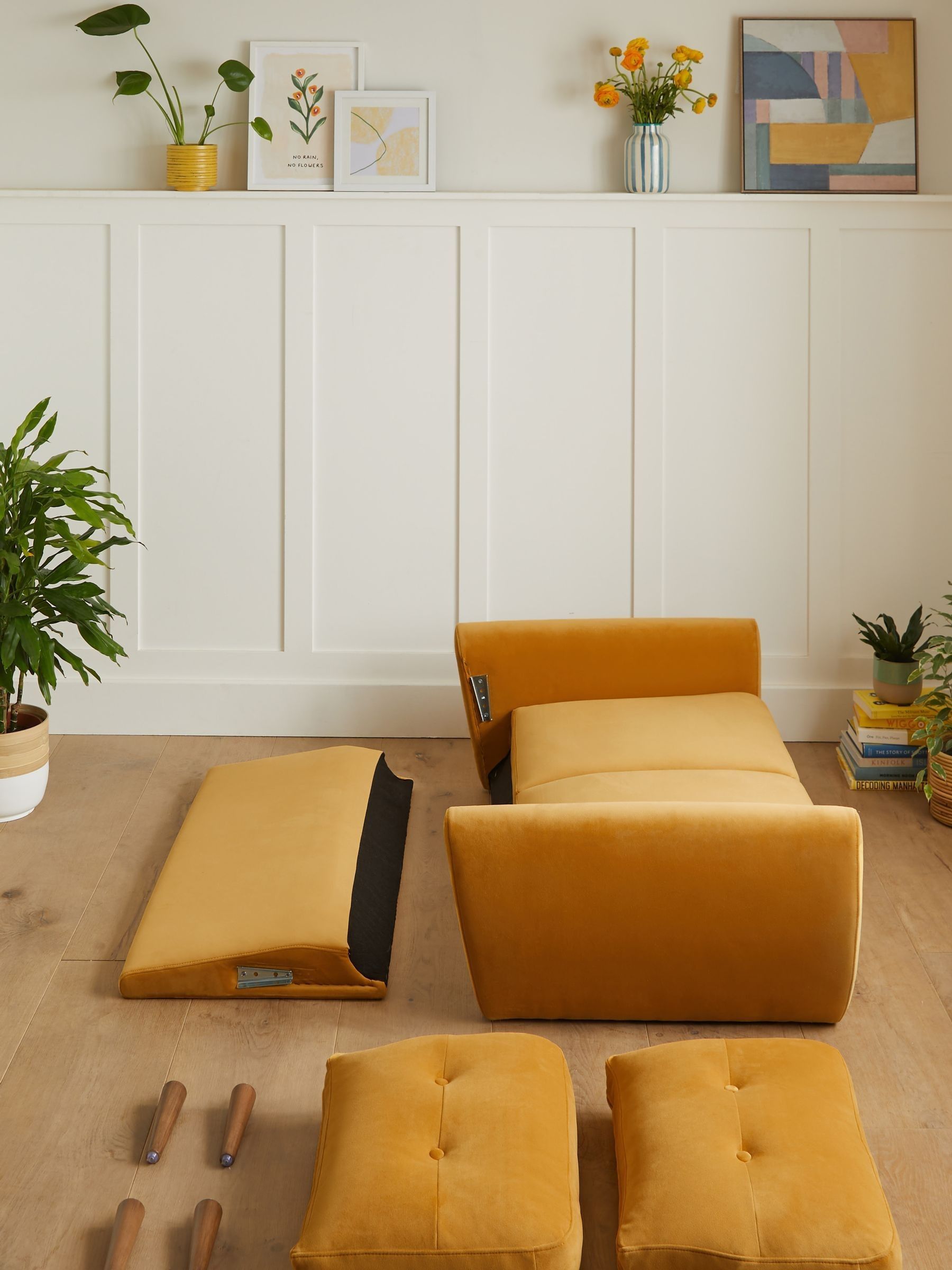 Buy Soft Velvet Ochre Yellow Bronx Leg Small Wilson 2 Seater Sofa from ...