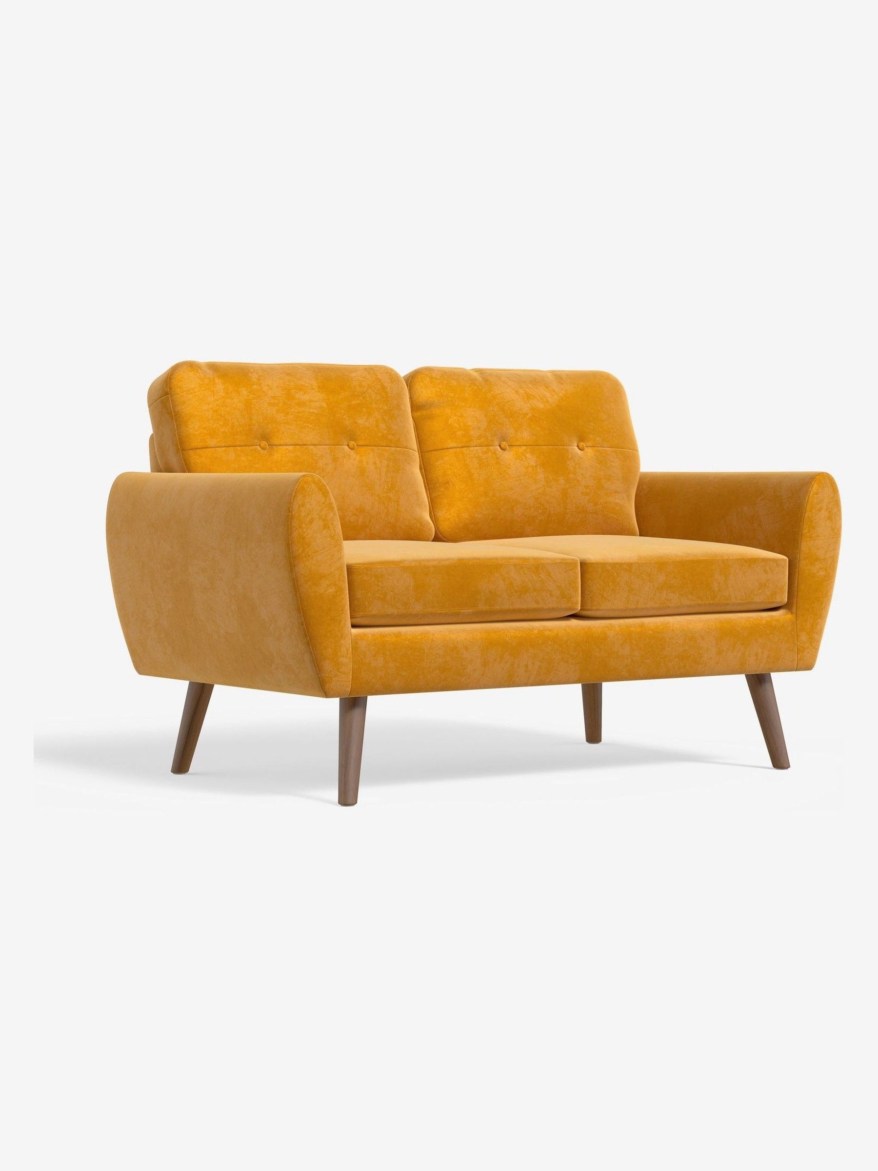 Buy Soft Velvet Ochre Yellow Bronx Leg Small Wilson 2 Seater Sofa from ...