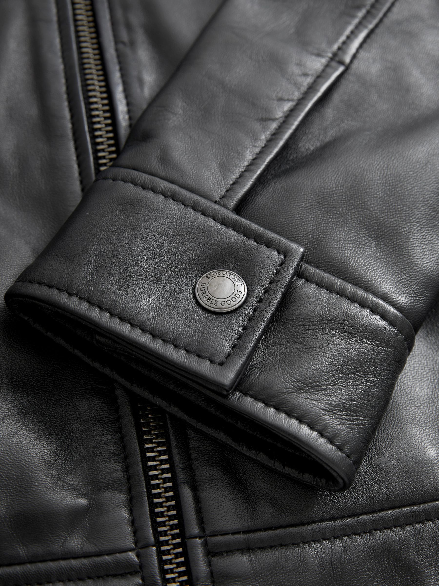 Buy Black Signature Leather Collared Jacket from Next Australia