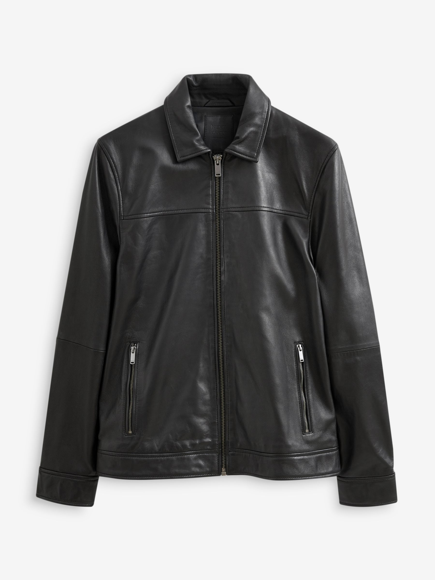 Buy Black Signature Leather Collared Jacket from Next Saudi Arabia