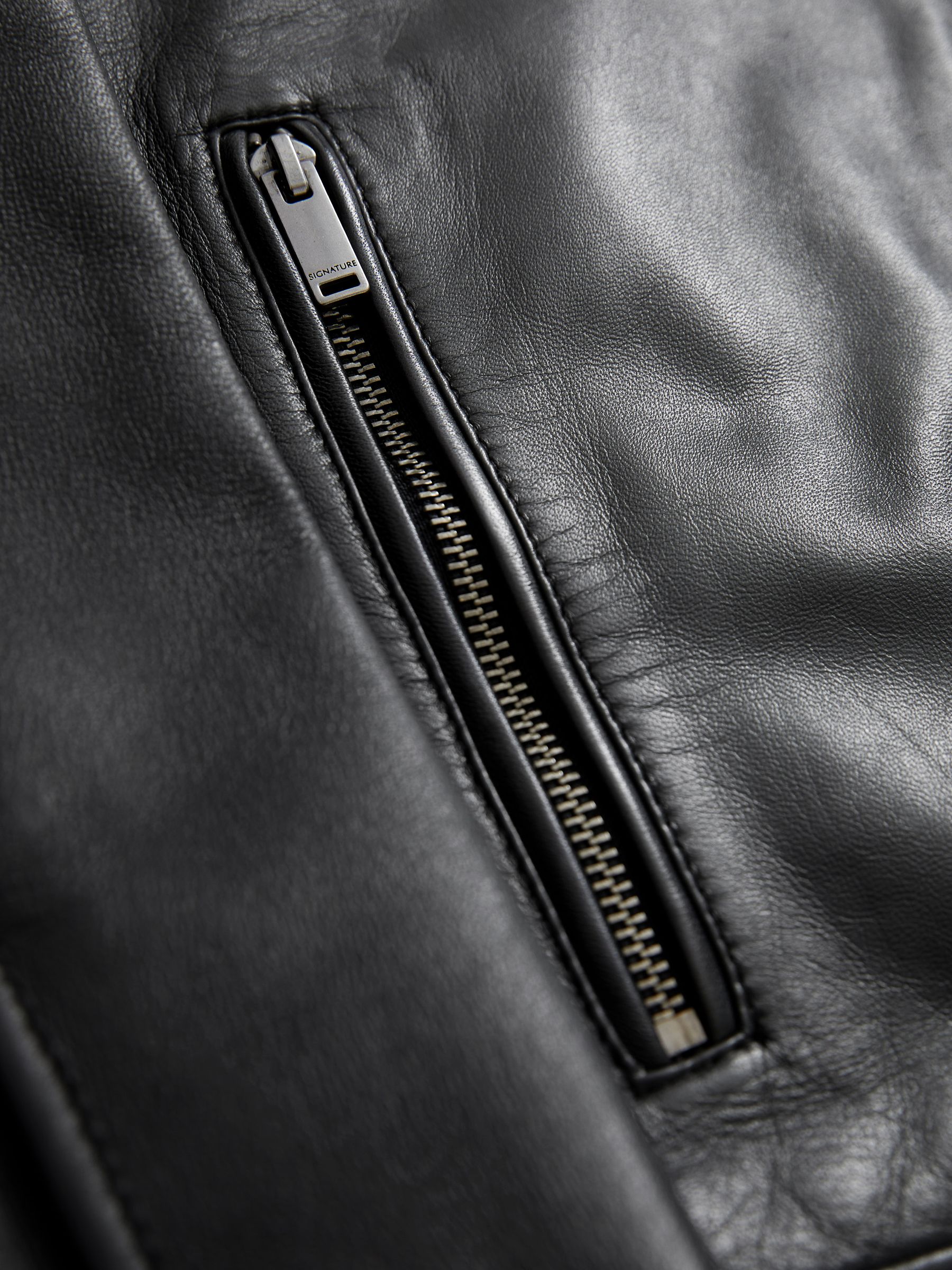 Buy Black Signature Leather Collared Jacket from the Next UK online shop