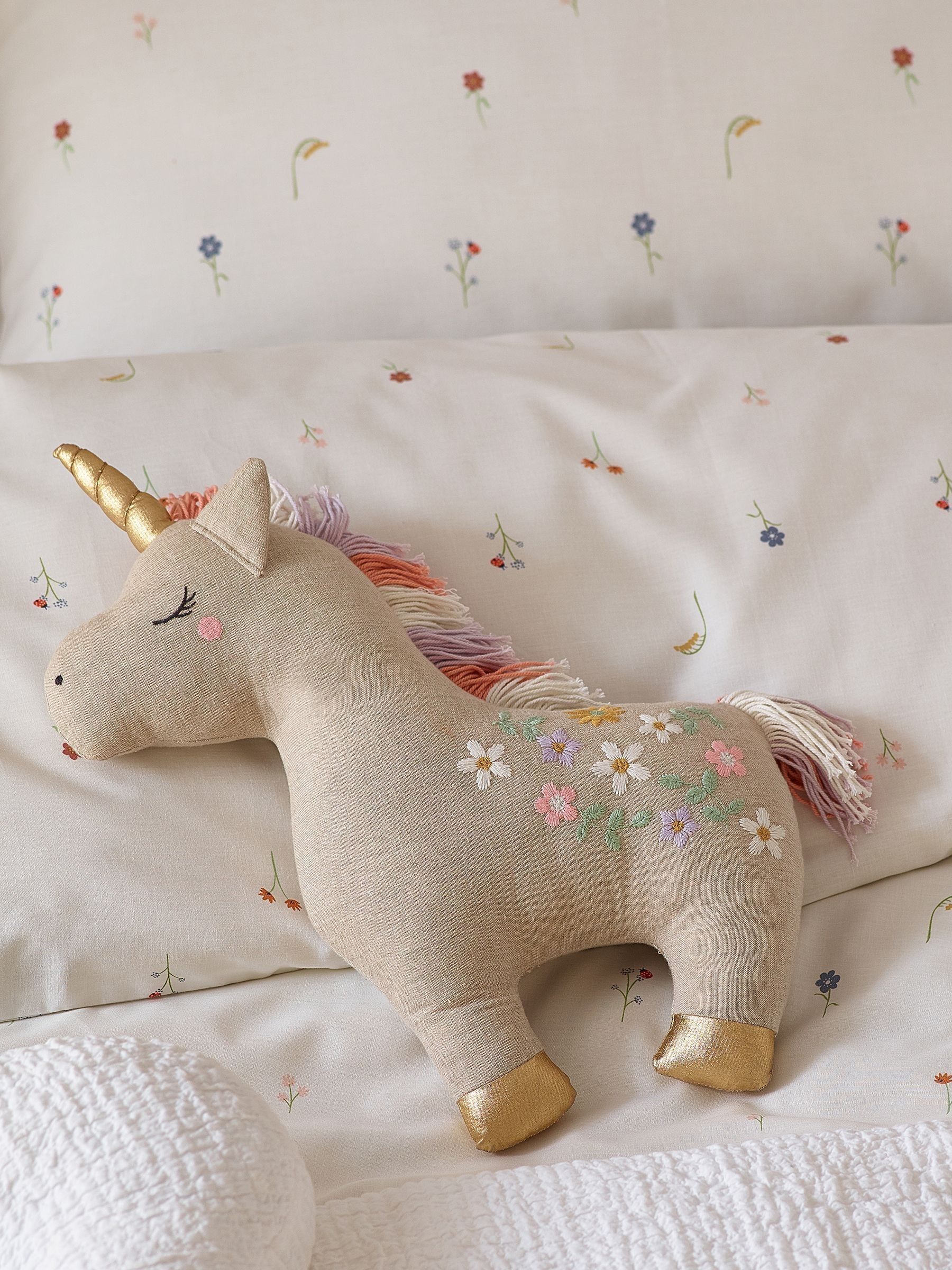 Buy Natural Embroidered Unicorn Toy Cushion from Next Australia