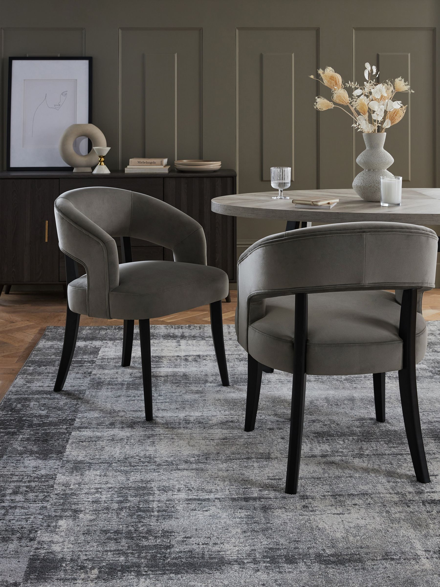Buy Set of 2 Soft Velvet Mid Grey Remi Black Leg Dining Chairs from the ...
