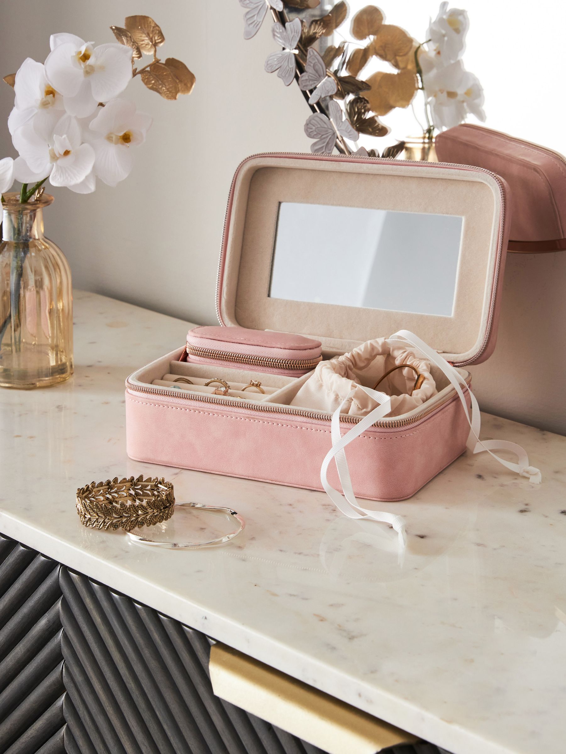 Buy Pink Faux Leather Travel Jewellery Box With Removable Mini Box from ...