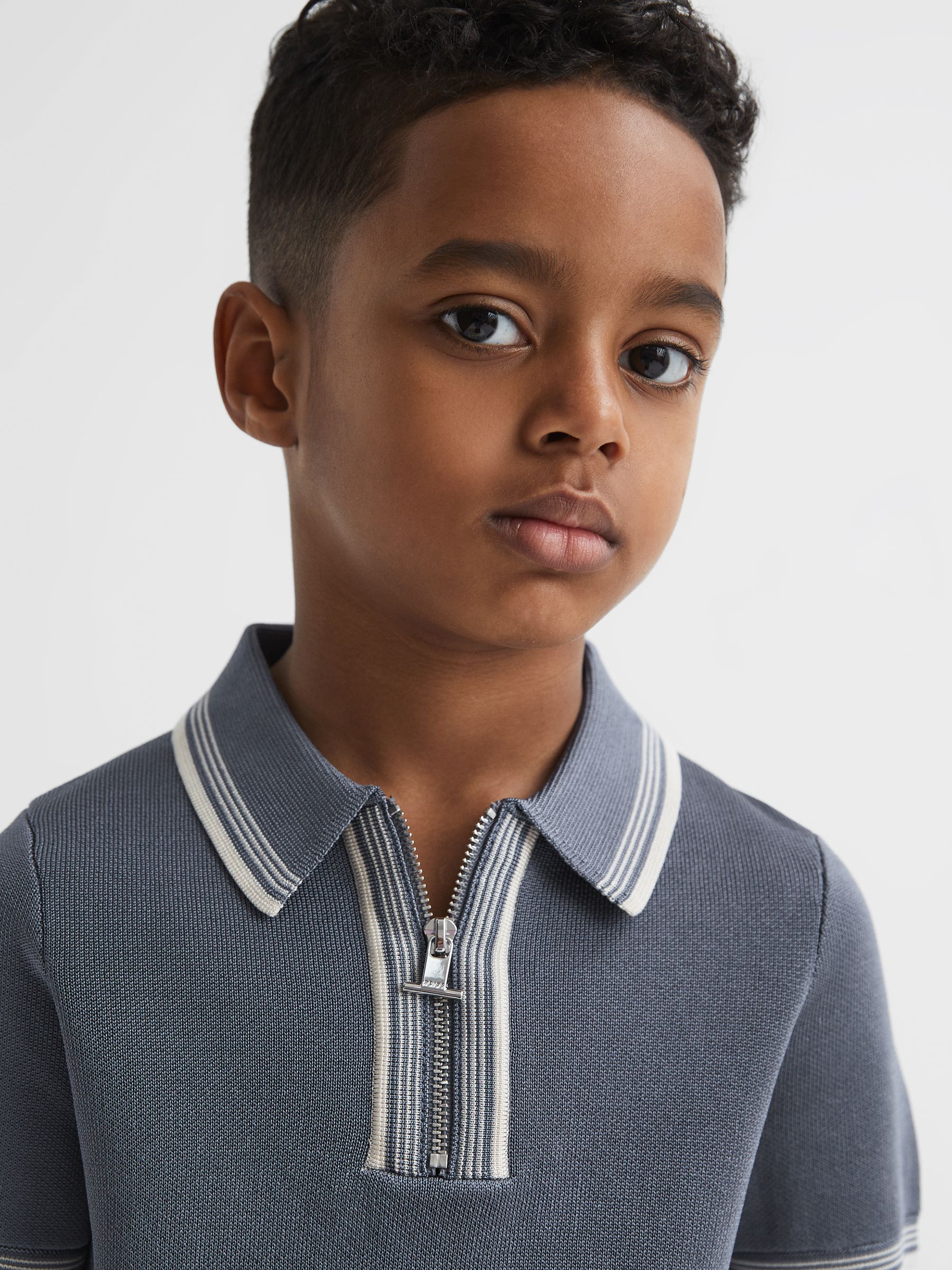 Buy Reiss Ashley Blue Regency 4-9 yrs Half Zip Striped T-Shirt from the ...