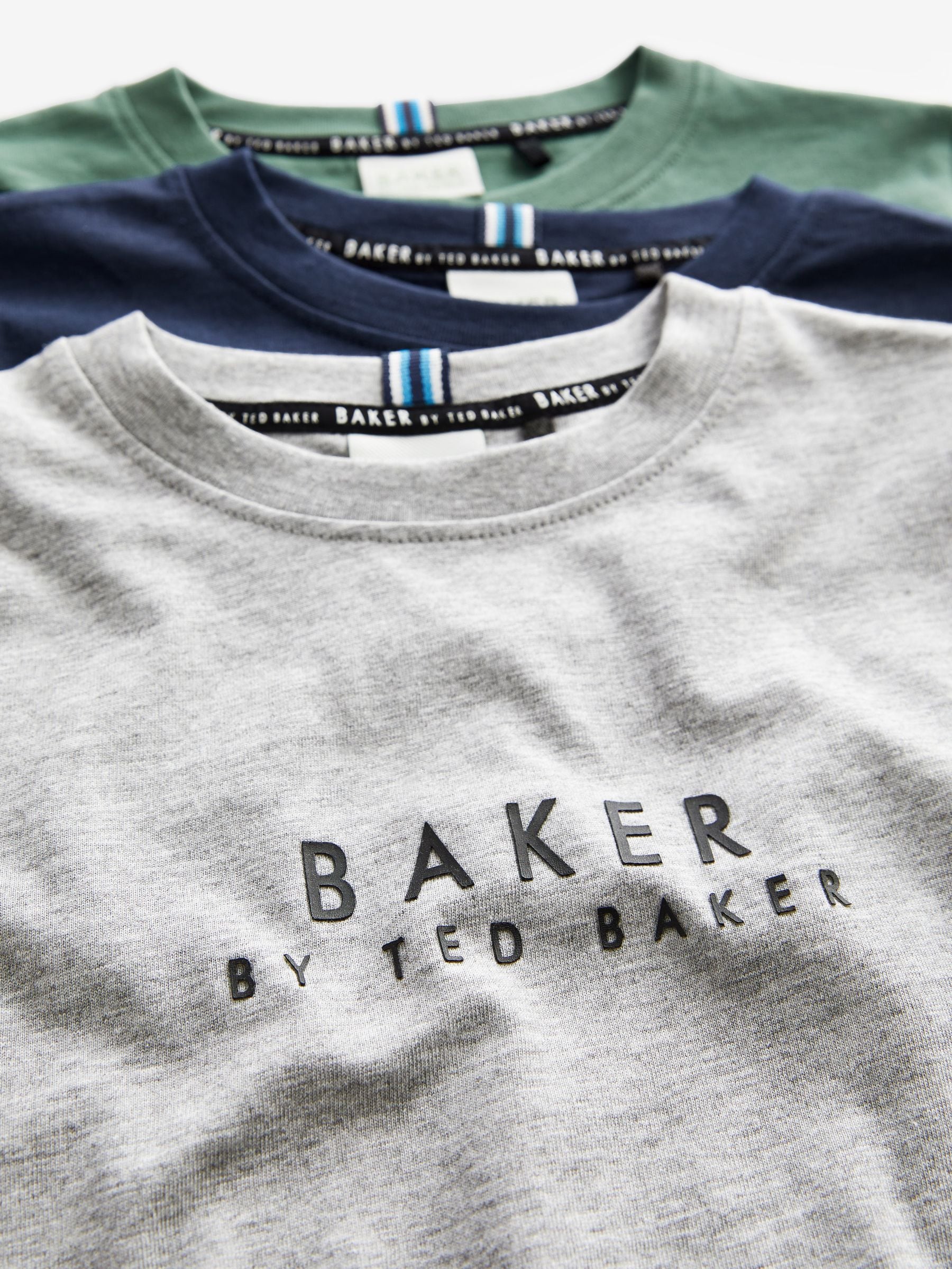 Navy Grey Green Baker by Ted Baker 100 Cotton T Shirts 3 Pack