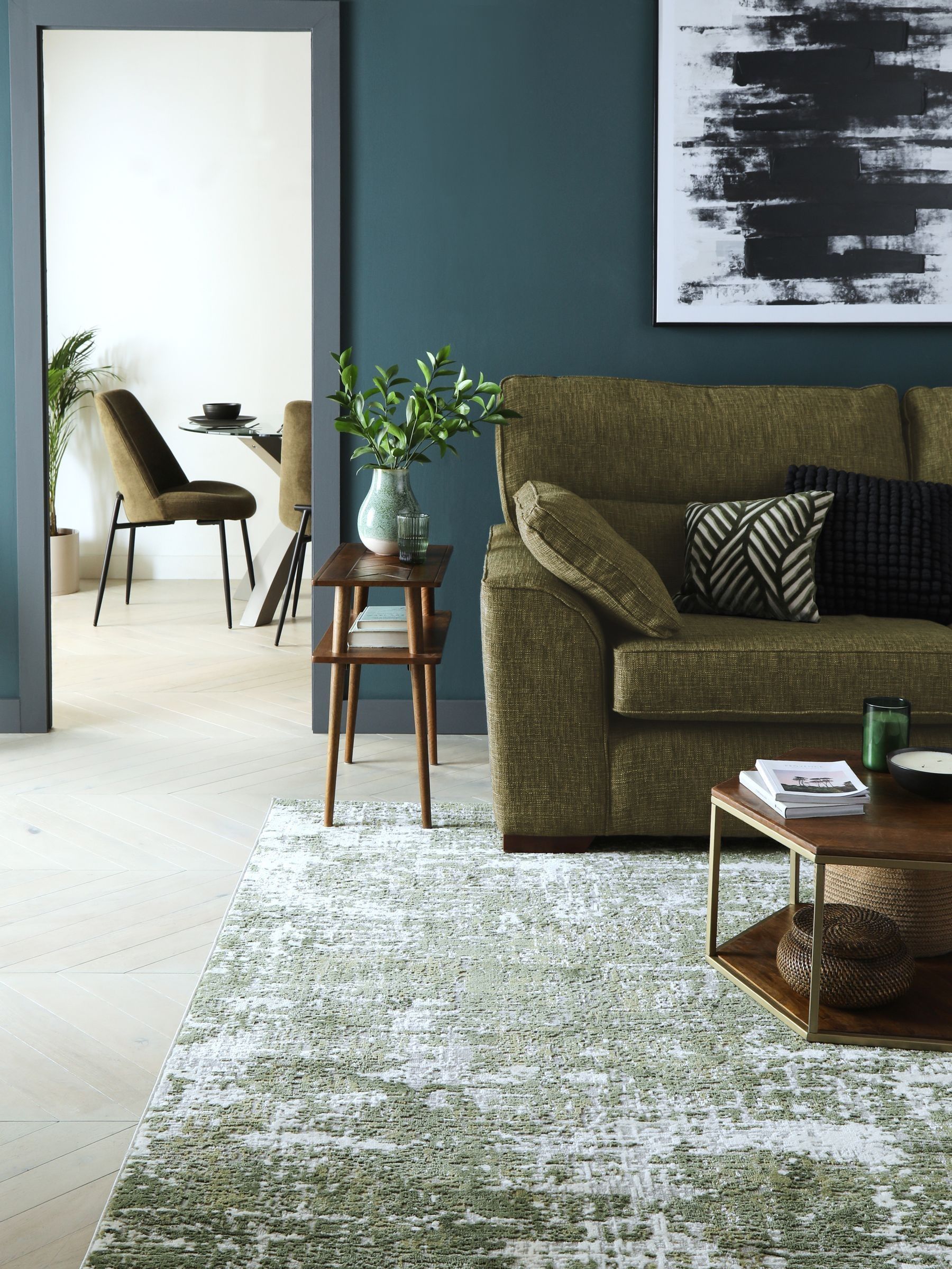 Buy Moss Green Mica Abstract Rug from the Next UK online shop