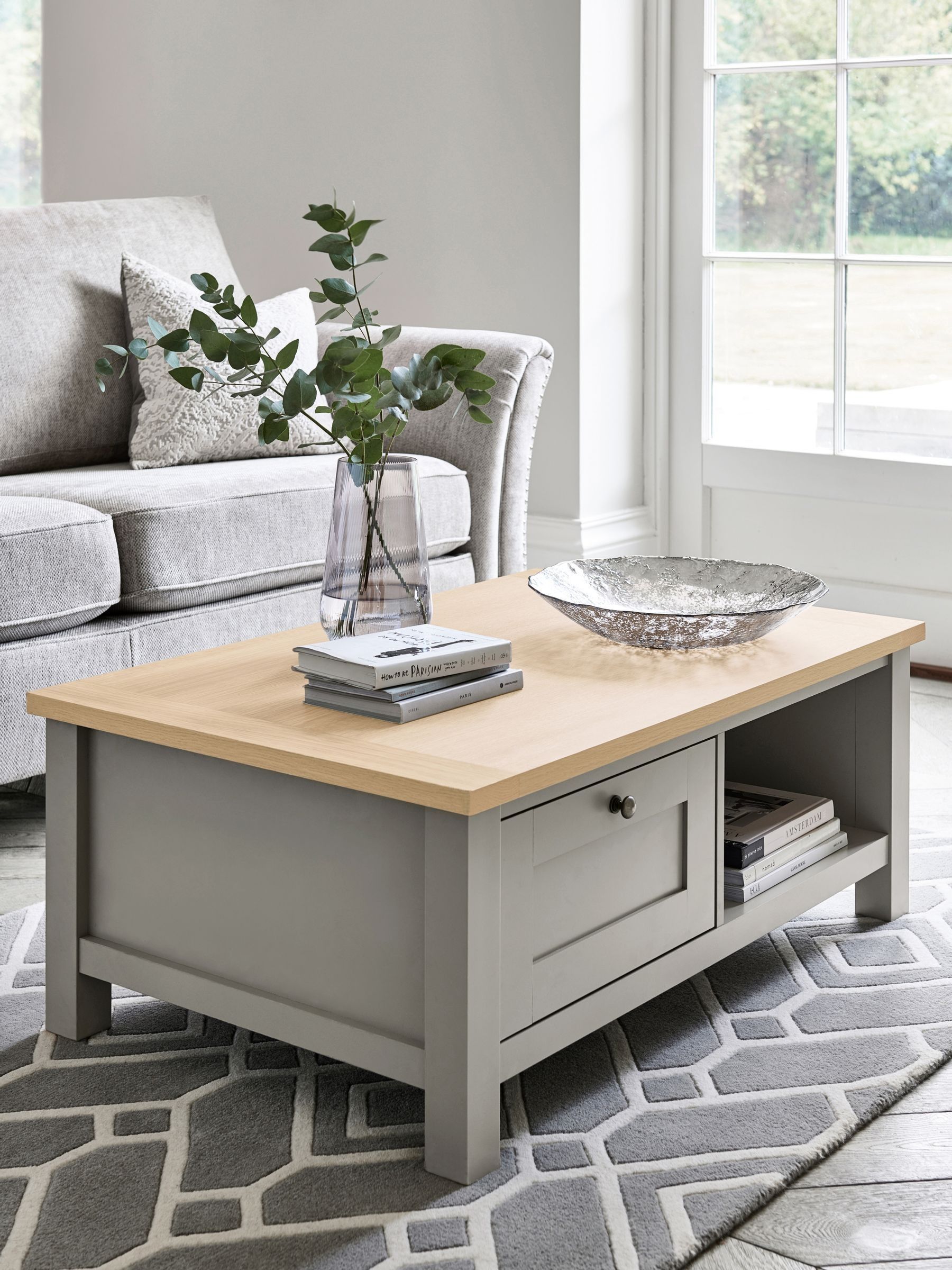 Buy Dove Grey Malvern Oak Effect Storage Coffee Table from the Next UK online shop