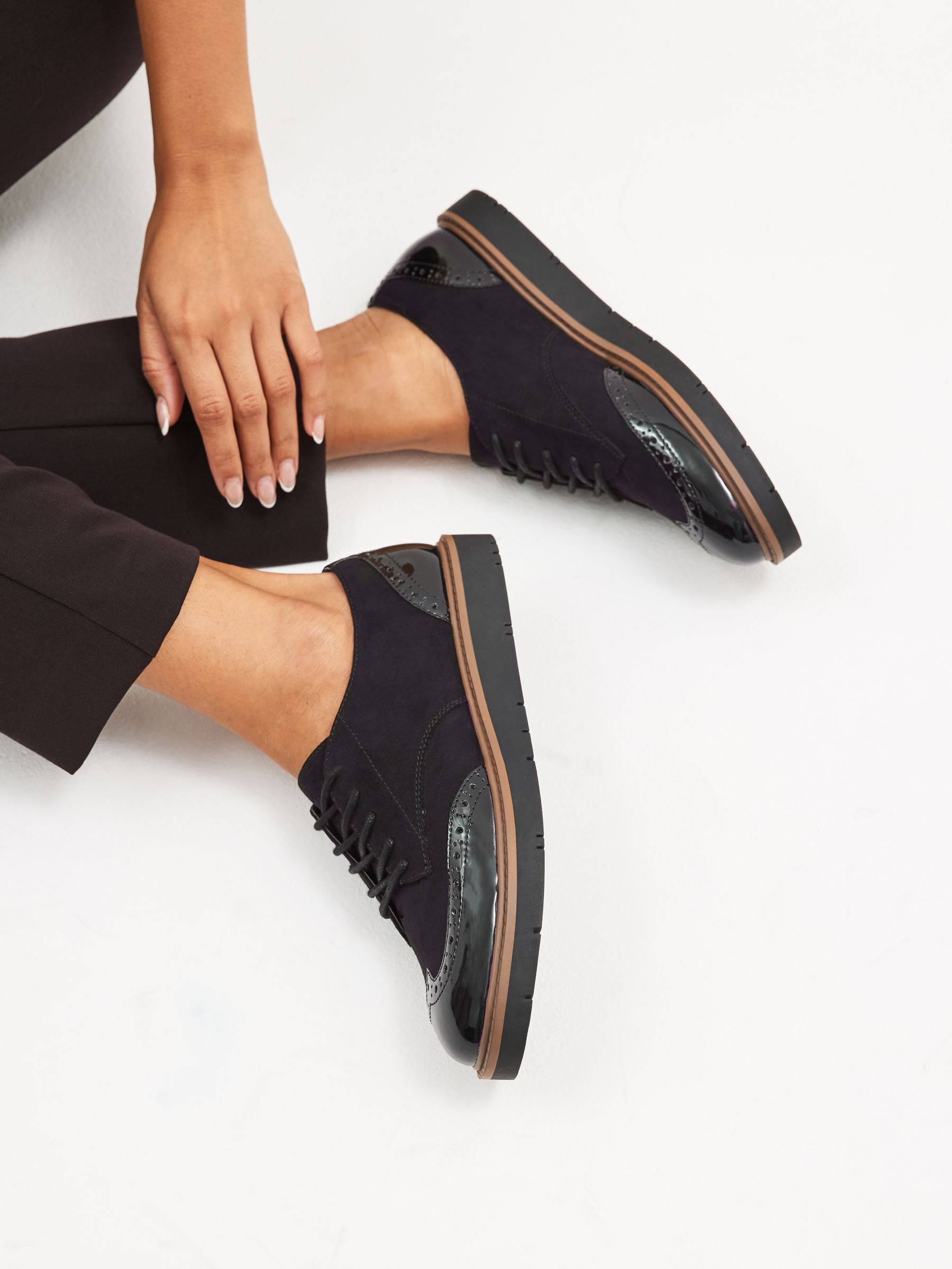 Buy Black Standard/Wide Fit Brogue Lace Up Chunky Sole Shoes from the ...