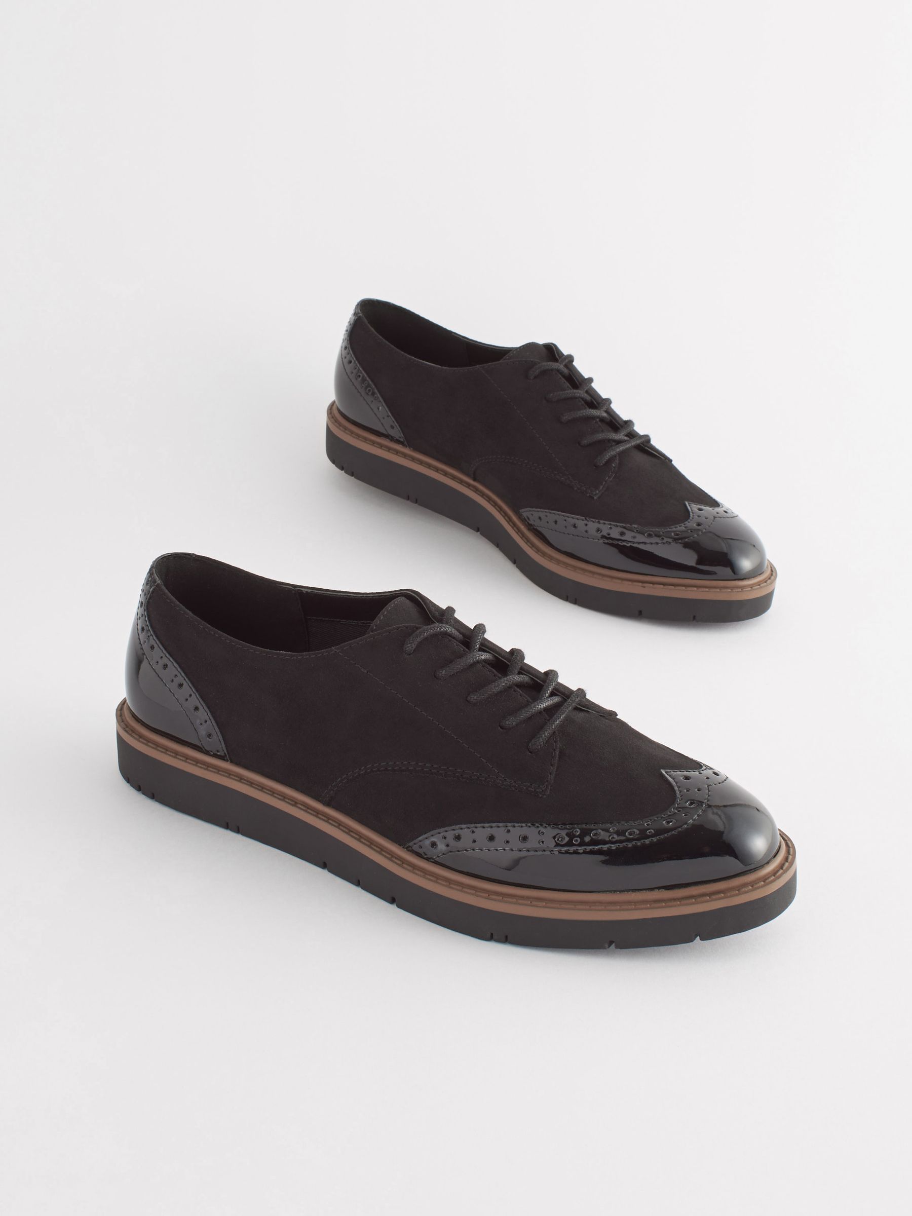 Buy Black Standard/Wide Fit Brogue Lace Up Chunky Sole Shoes from the ...