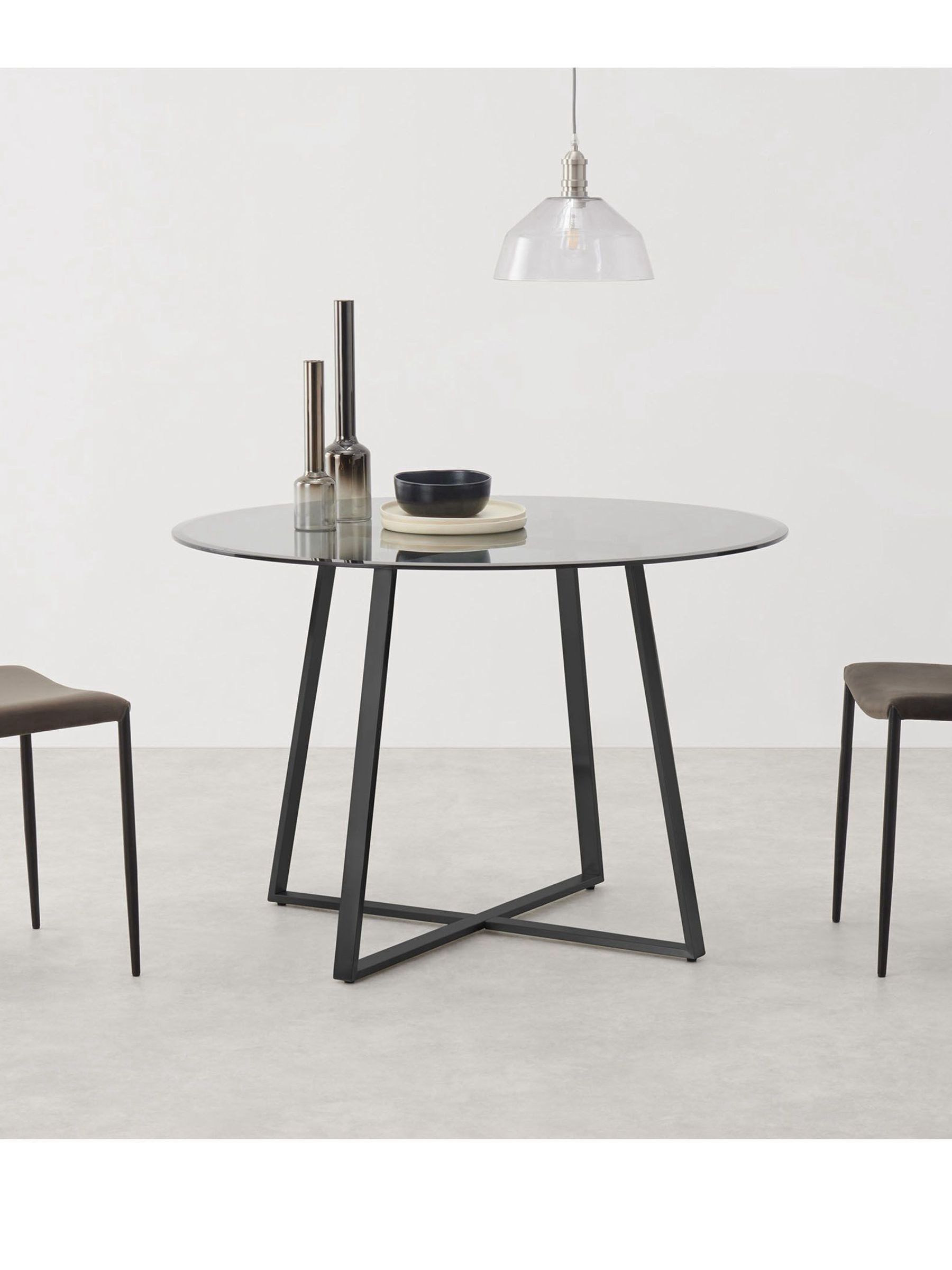 Buy MADE.COM Black & Smoked Glass Haku 4 Seater Round Dining Table from ...