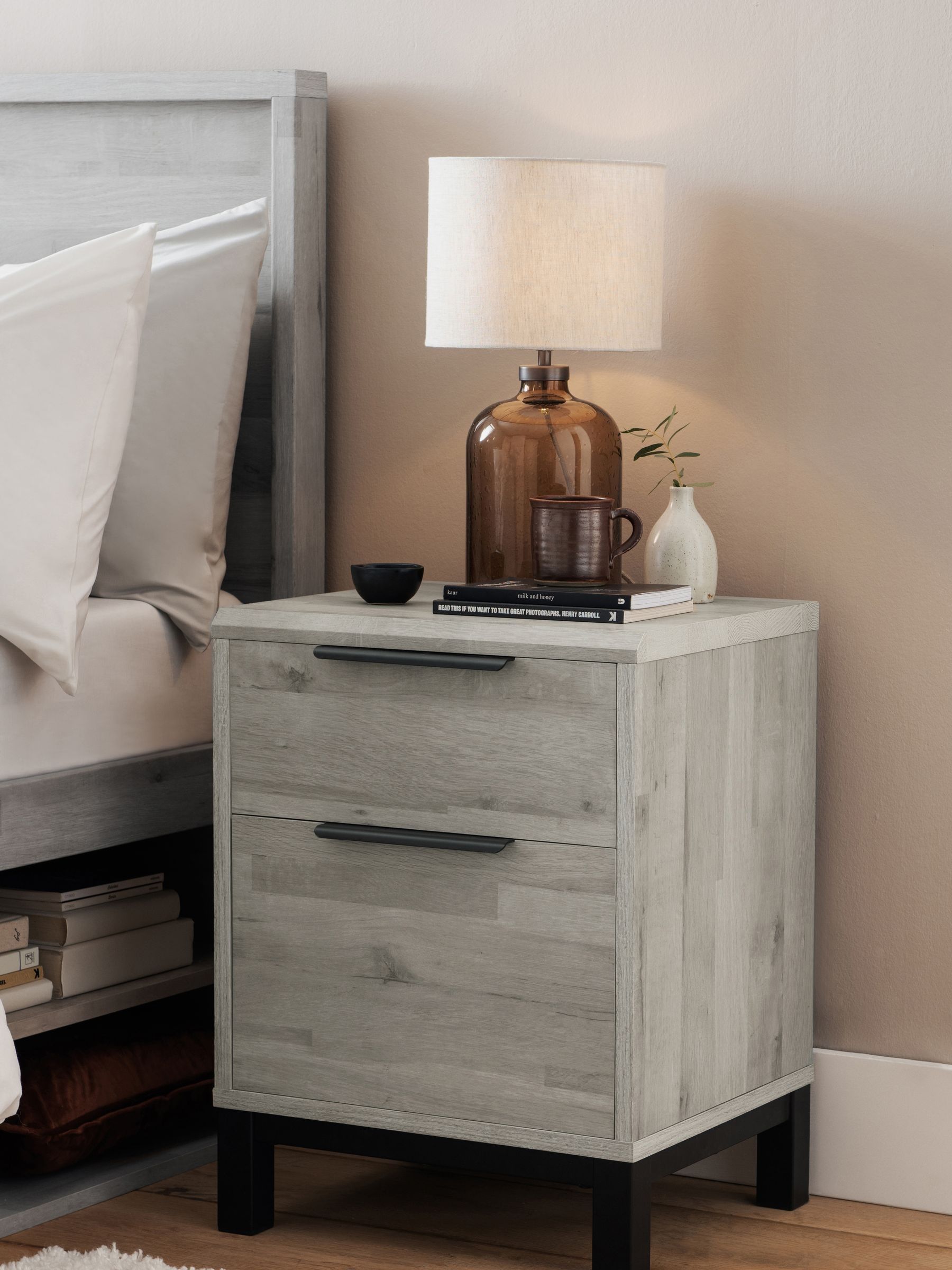 Buy Grey Bronx Oak Effect 2 Drawer Bedside Table from the Next UK ...