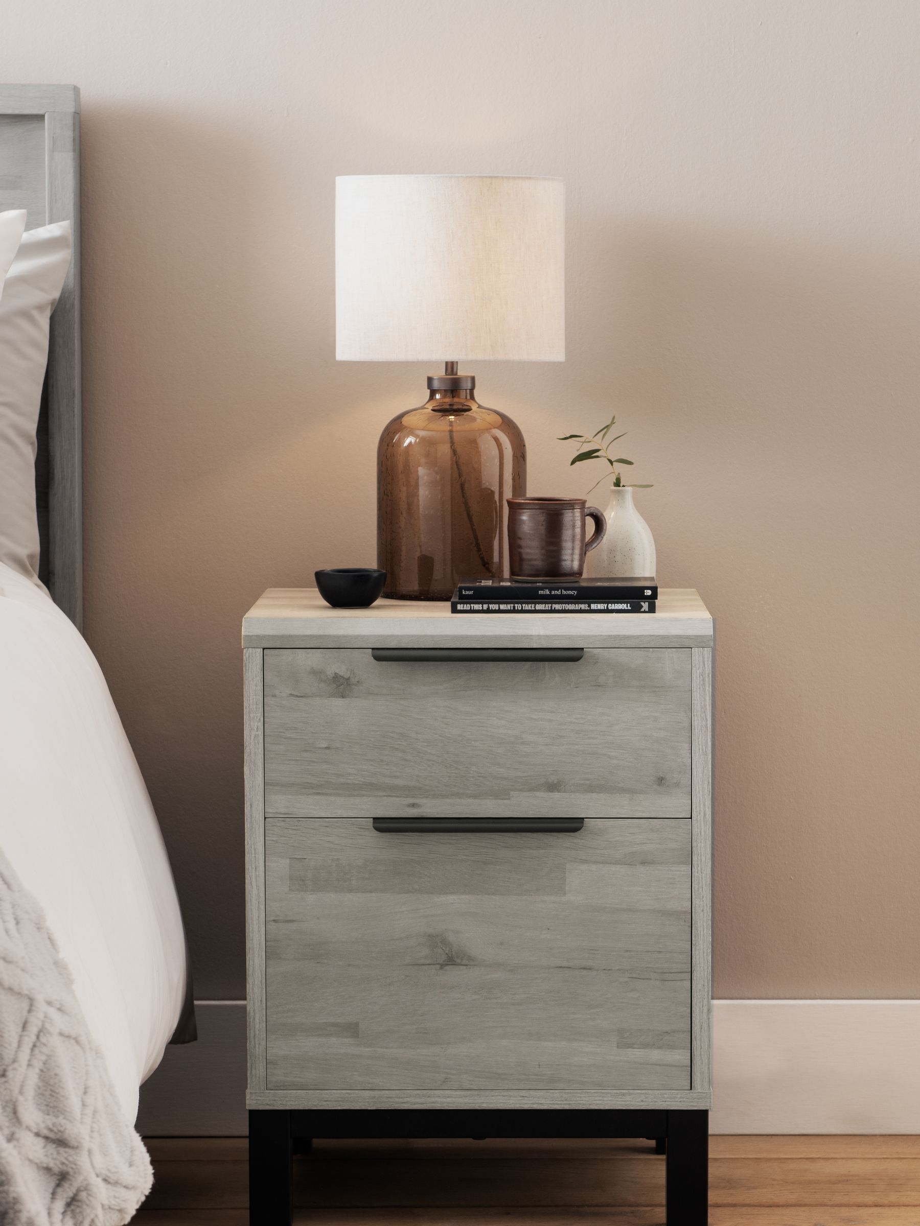 Buy Grey Bronx Oak Effect 2 Drawer Bedside Table from the Next UK ...