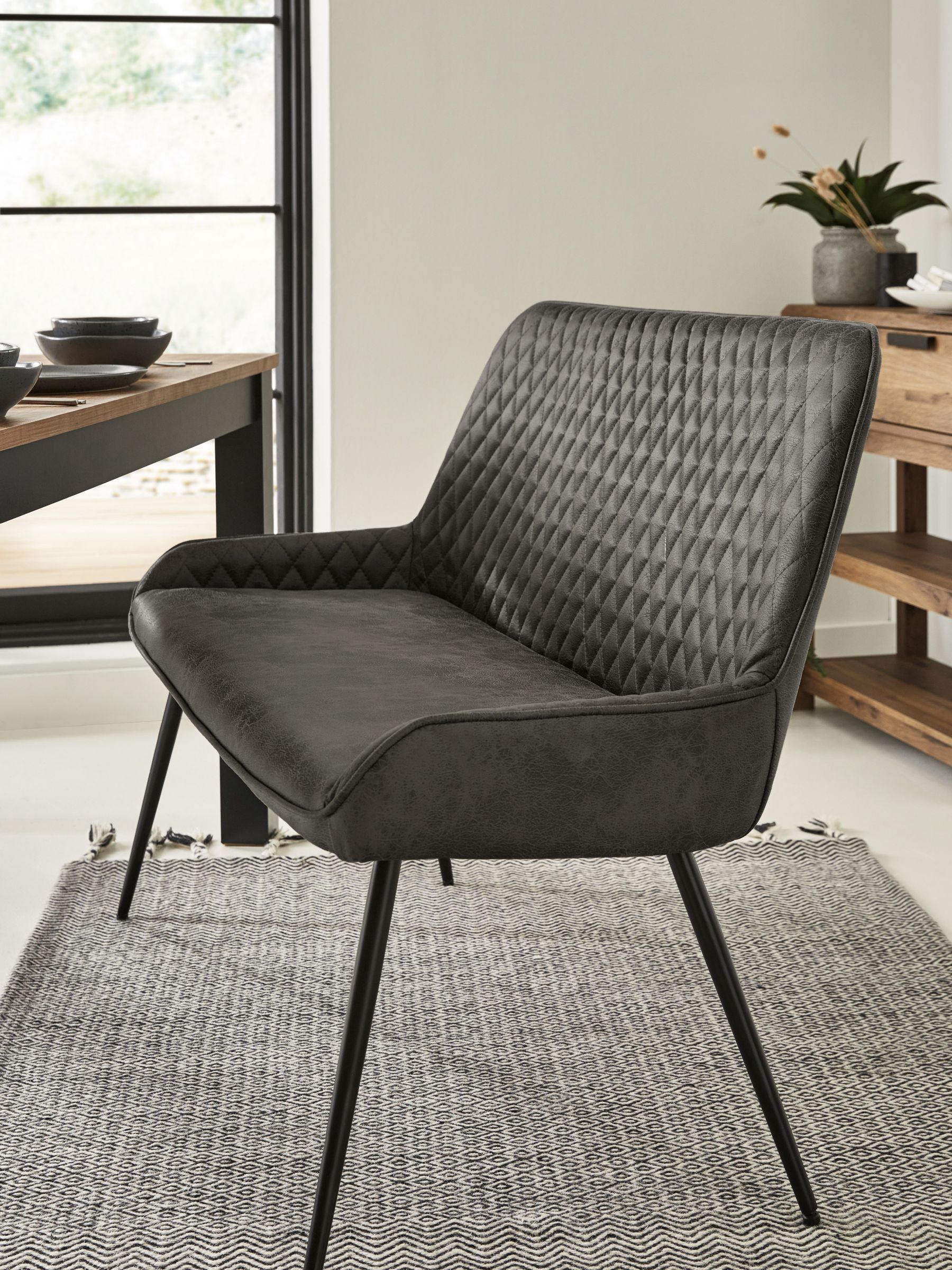 Buy Monza Faux Leather Dark Grey Hamilton Quilted Dining Bench from the ...