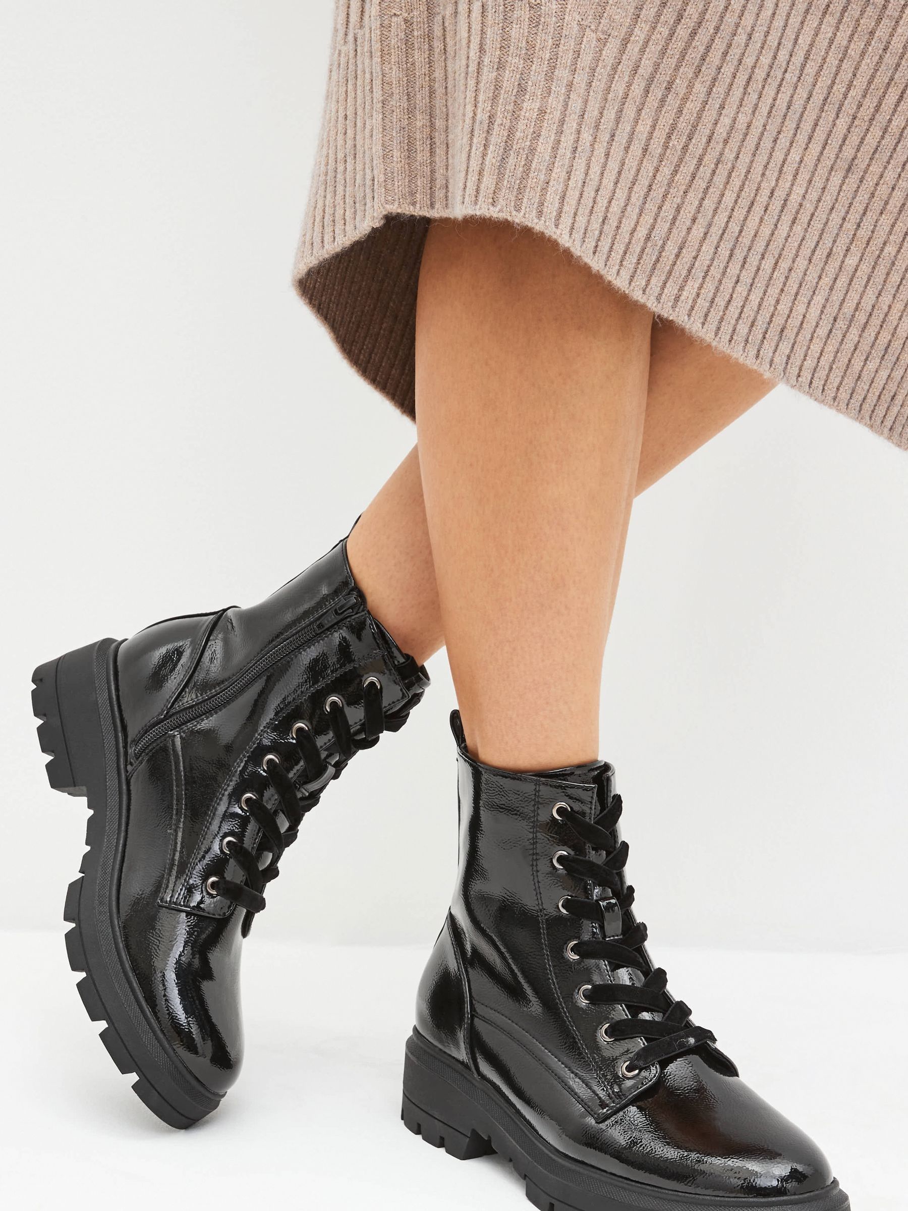 Buy Black Textured Patent Standard/Wide Fit Forever Comfort® Lace-Up ...