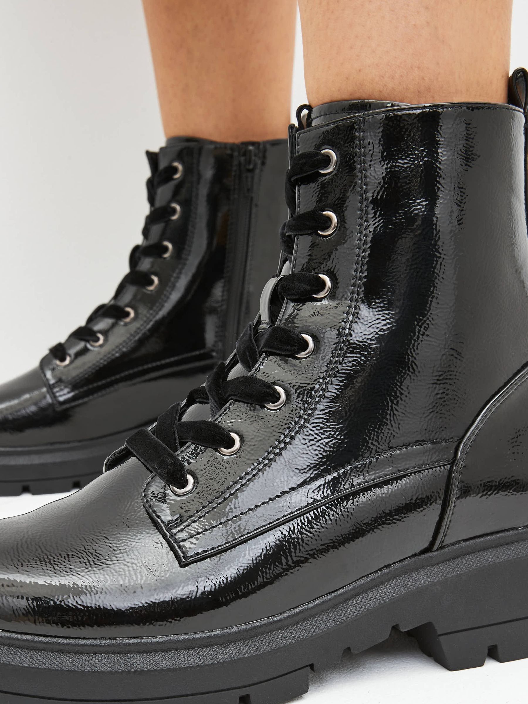 Buy Black Textured Patent Standard/Wide Fit Forever Comfort® Lace-Up ...