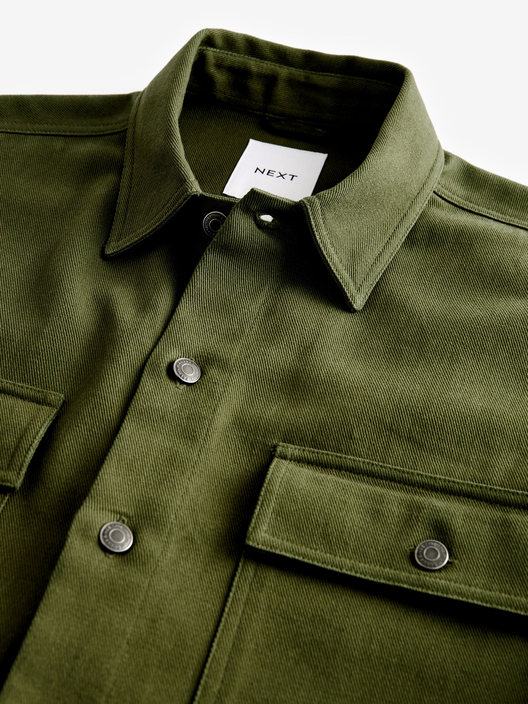 Buy Khaki Green 100% Cotton Twin Pocket Shacket Overshirt from the Next ...
