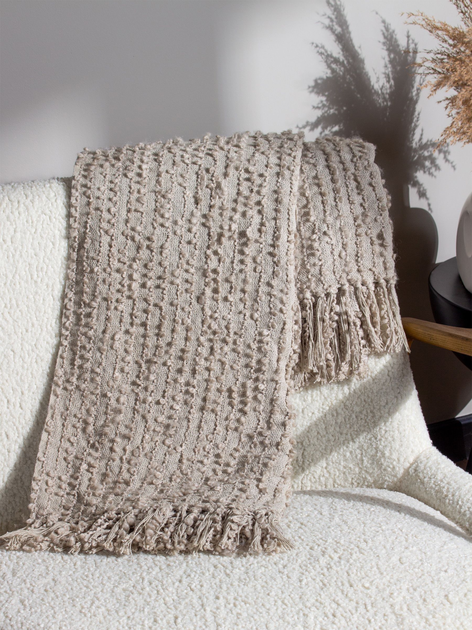 Buy HÖEM Feather Grey Avro Linear Boucle Yarn Fringed Throw from the ...