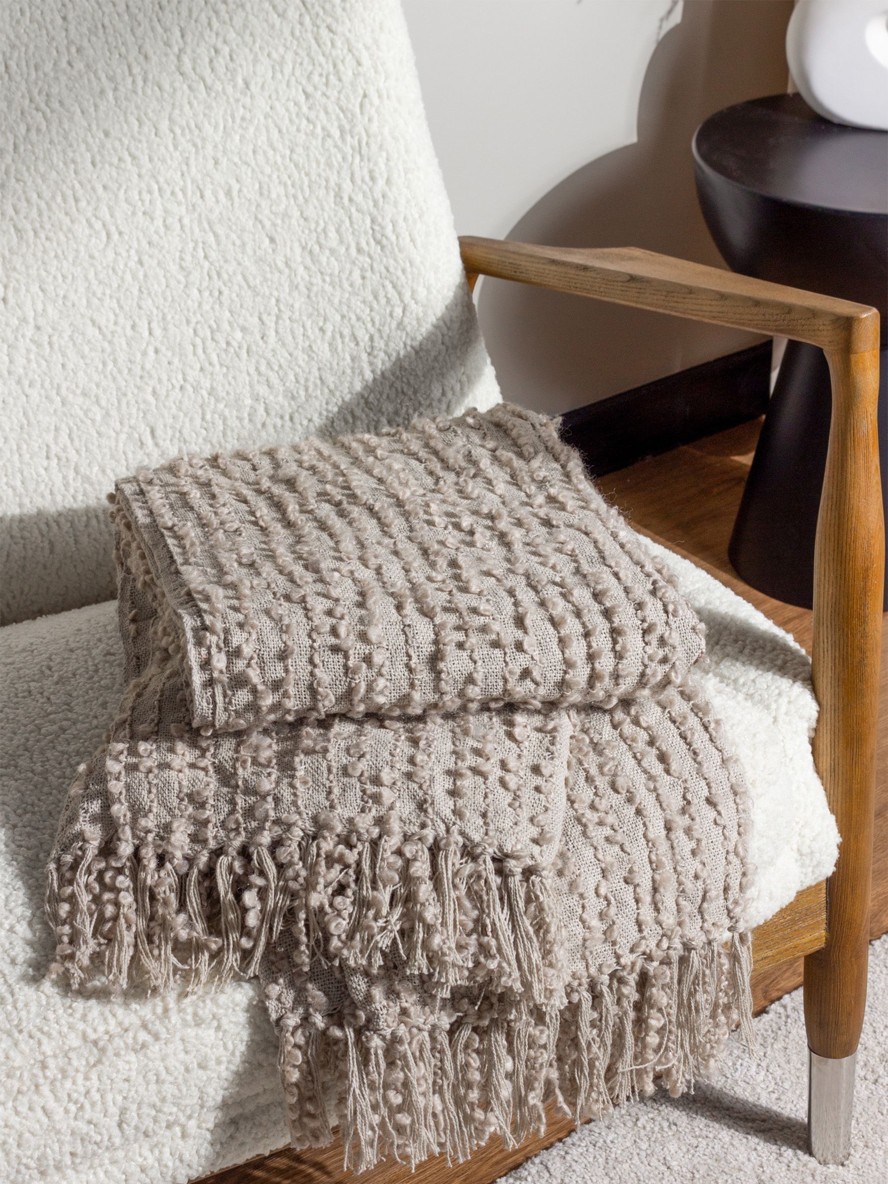 Buy HÖEM Feather Grey Avro Linear Boucle Yarn Fringed Throw from the ...