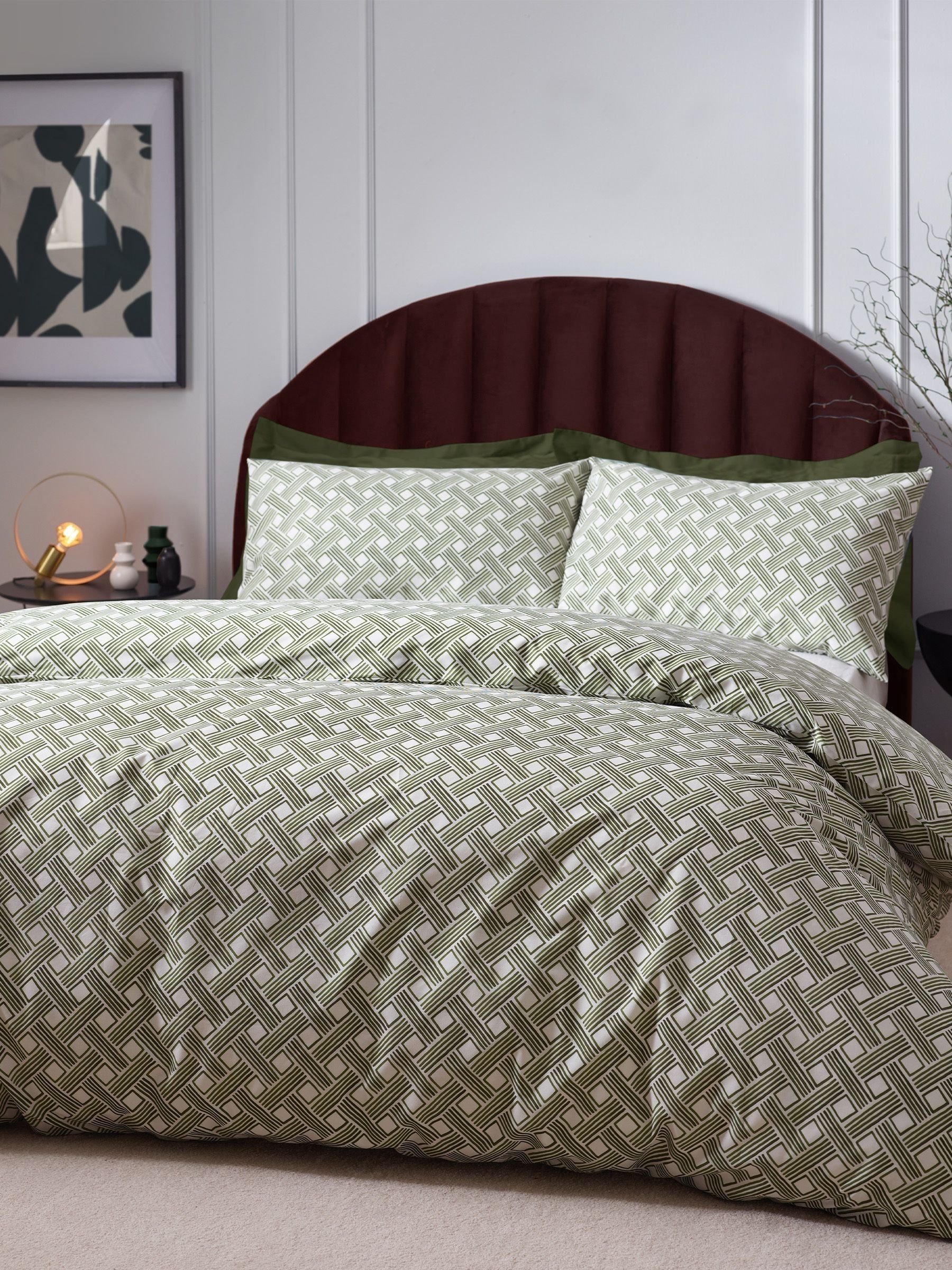 Buy HÖEM Olive Green Olive Green Alexa Modern Geometric Cotton Rich ...