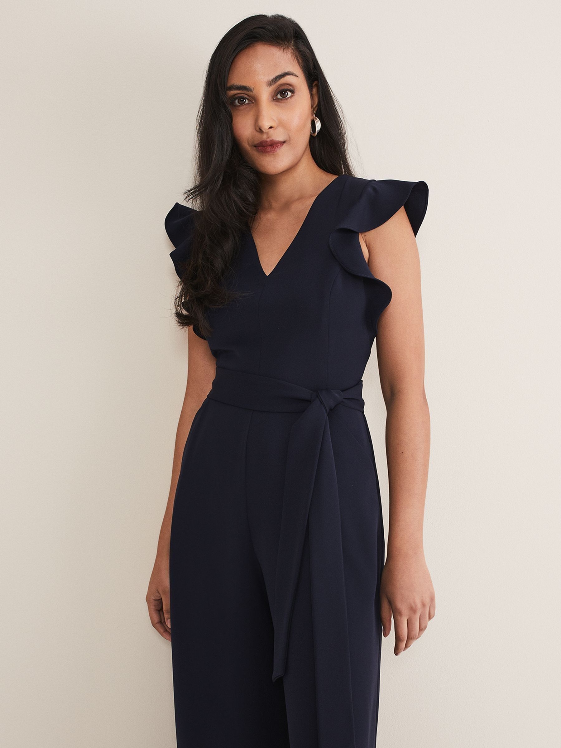 Buy Phase Eight Ink Blue Petite Kallie V-Neck Frill Jumpsuit from the ...