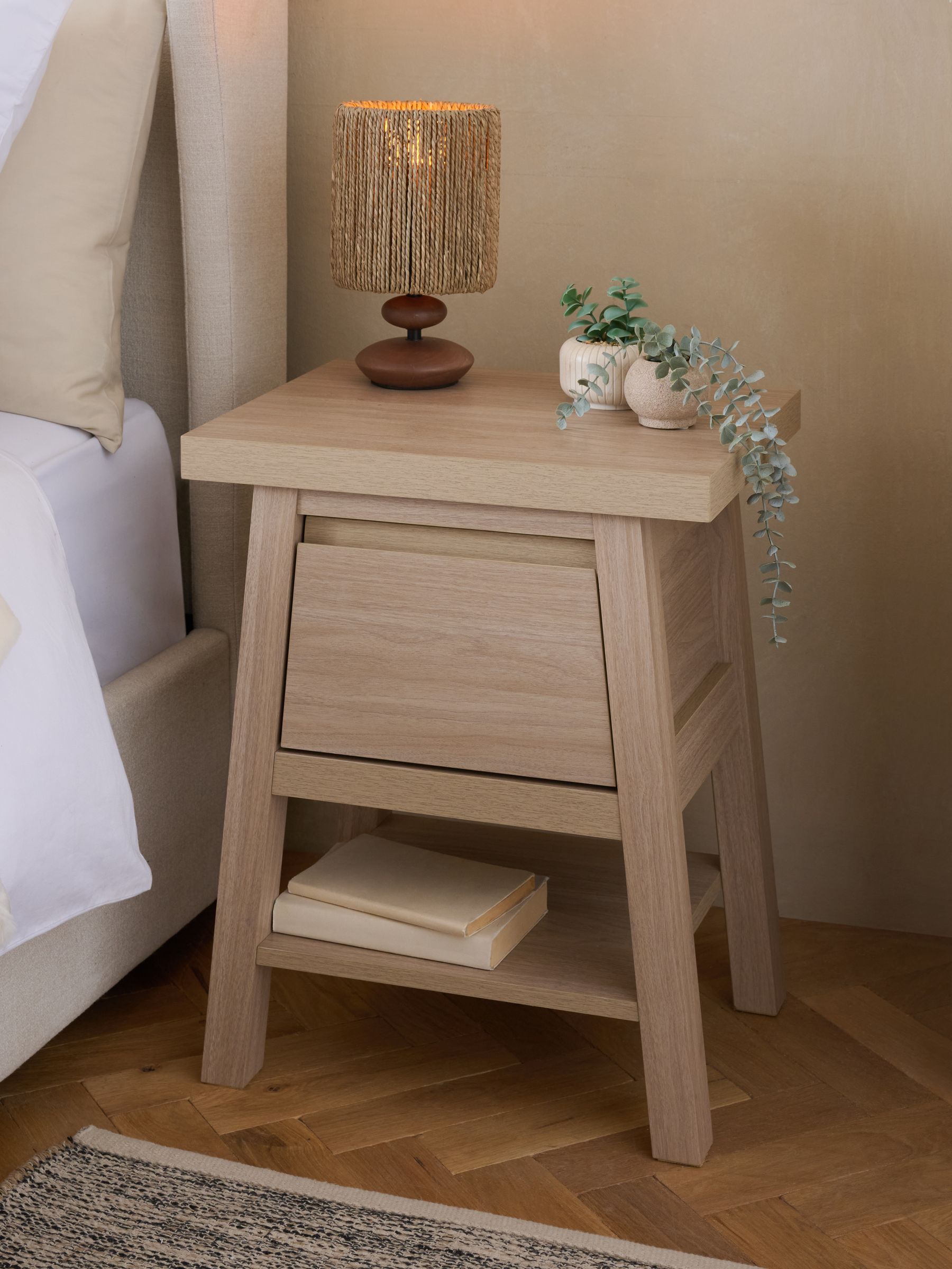 Buy Mid Natural Oti Oak Effect 1 Drawer Bedside Table from the Next UK ...