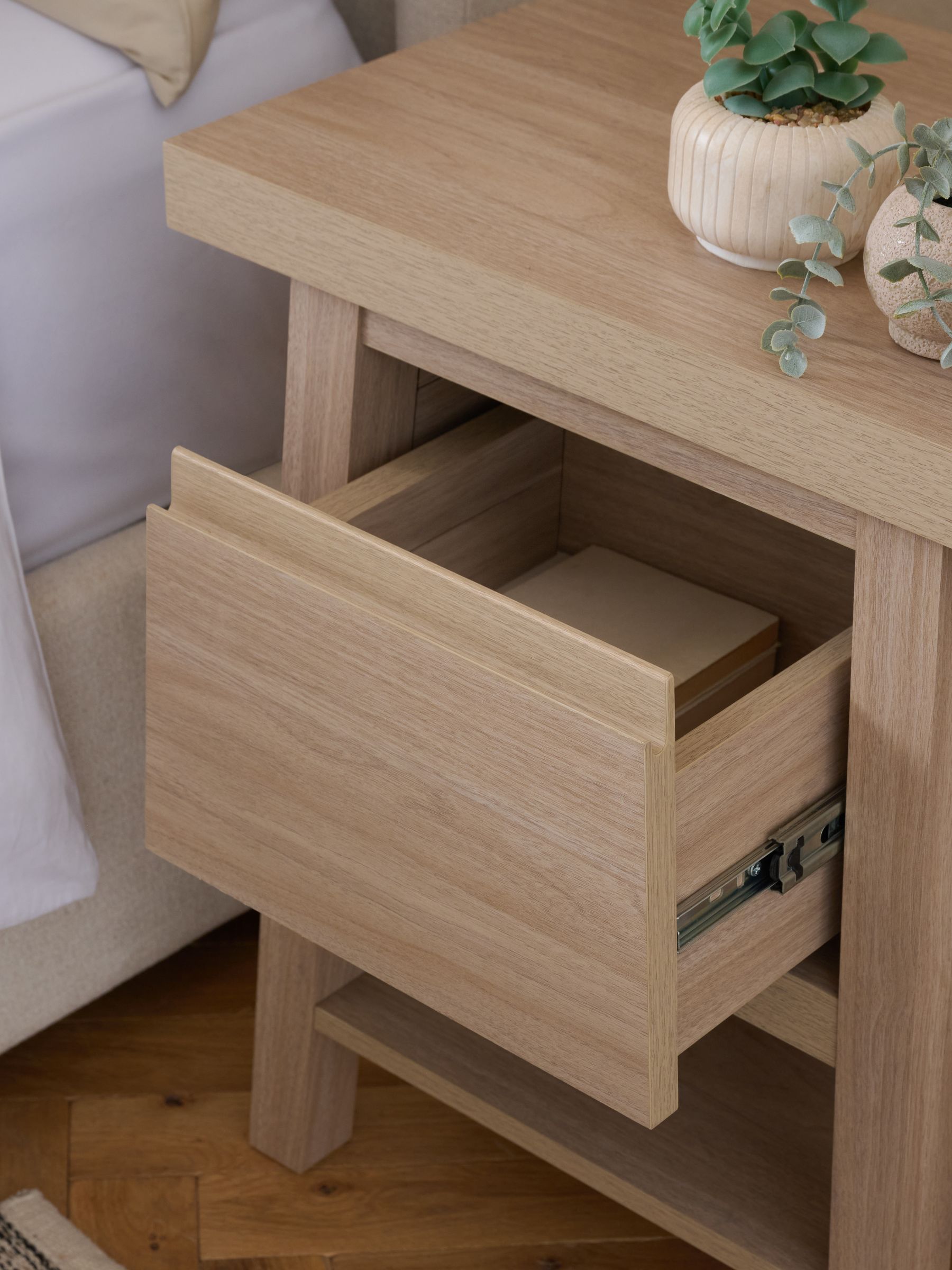 Buy Mid Natural Oti Oak Effect 1 Drawer Bedside Table from the Next UK ...