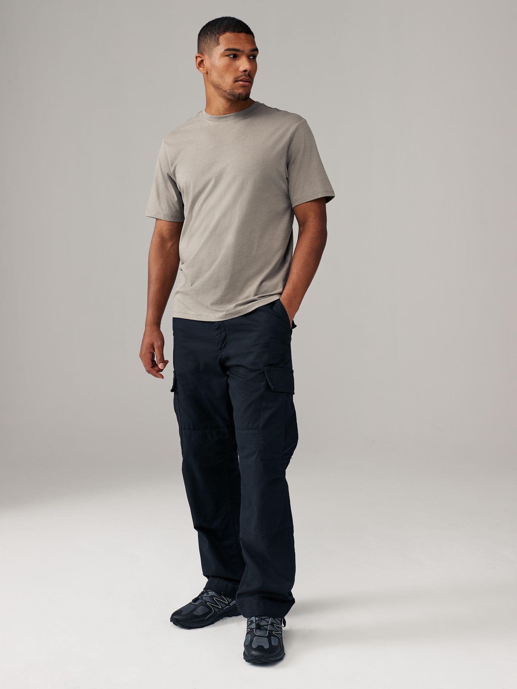 Buy Light Neutral Marl Regular Fit Essential Crew Neck Cotton T-Shirt ...