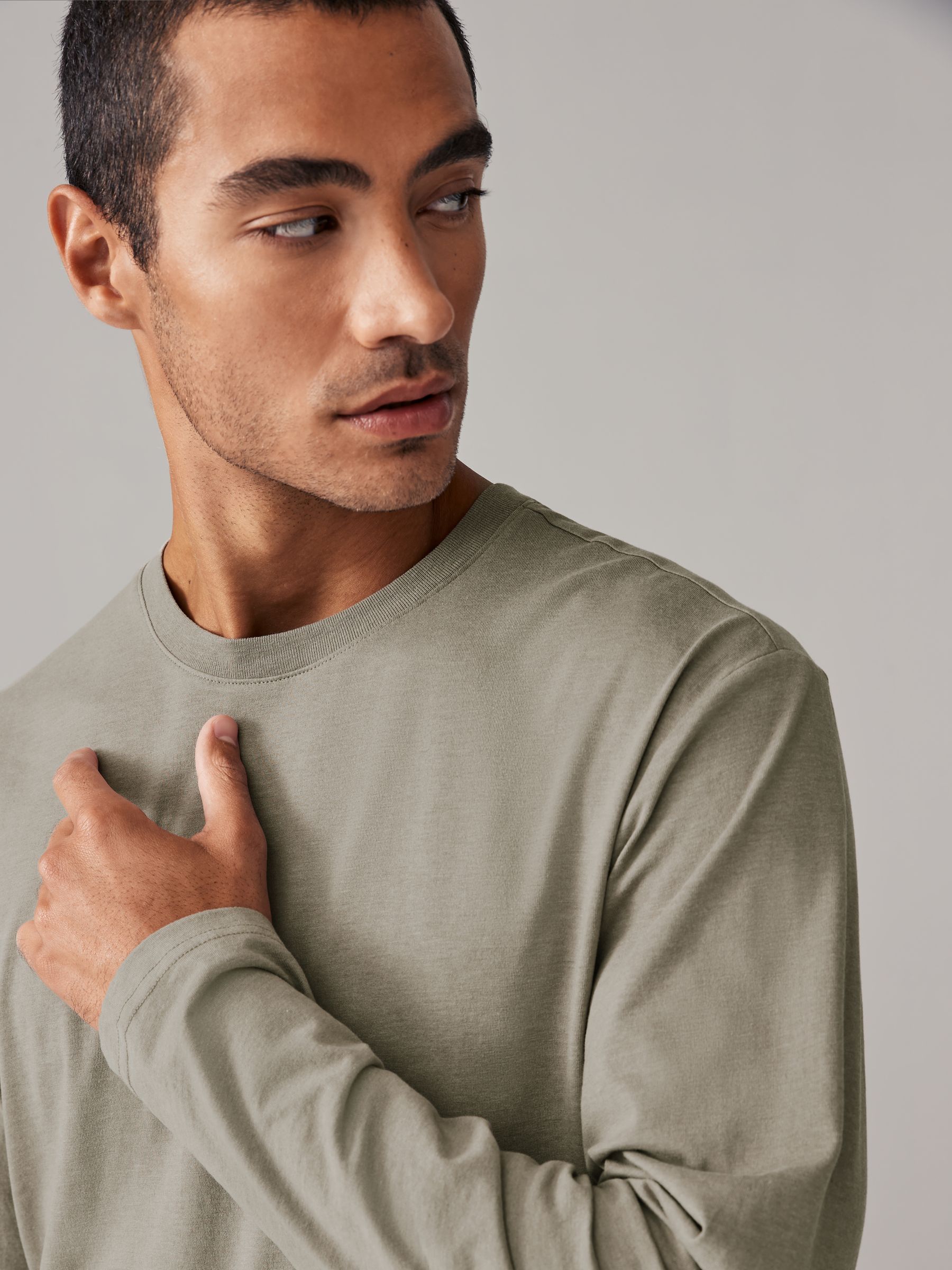 Buy Neutral Marl Regular Fit Long Sleeve Crew Neck T-Shirt from Next ...