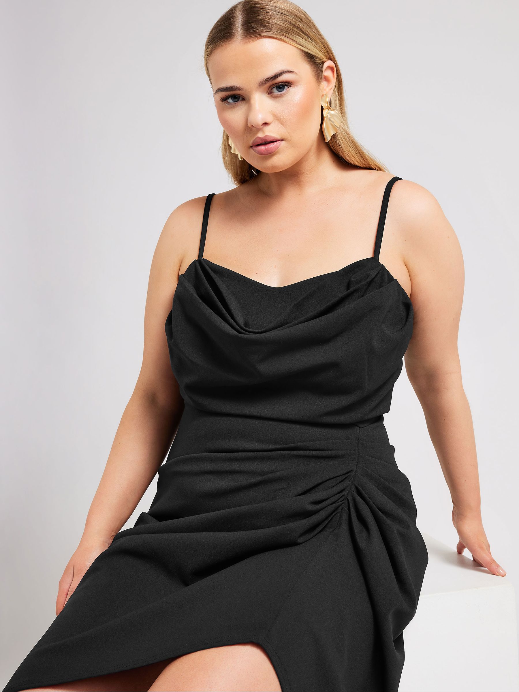 Buy Yours Curve Black LONDON Curve Cowl Neck Gathered Dress from the ...