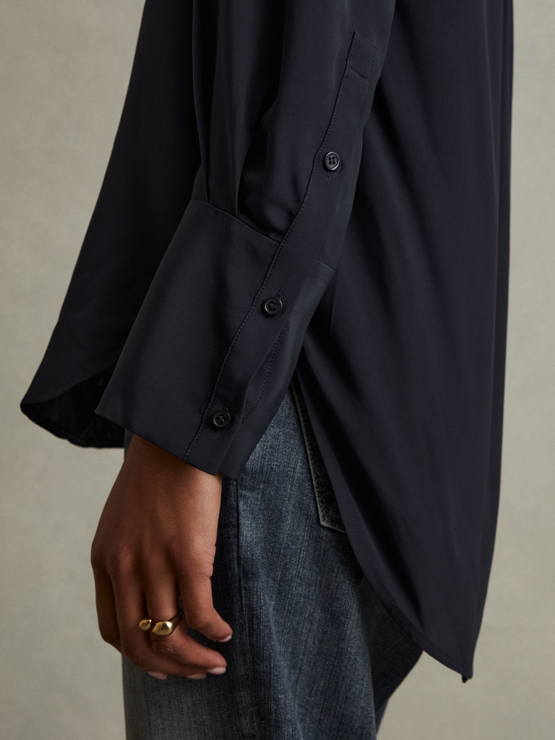 Buy Reiss Navy Tash Relaxed High-Low V-Neck Top from Next Ireland