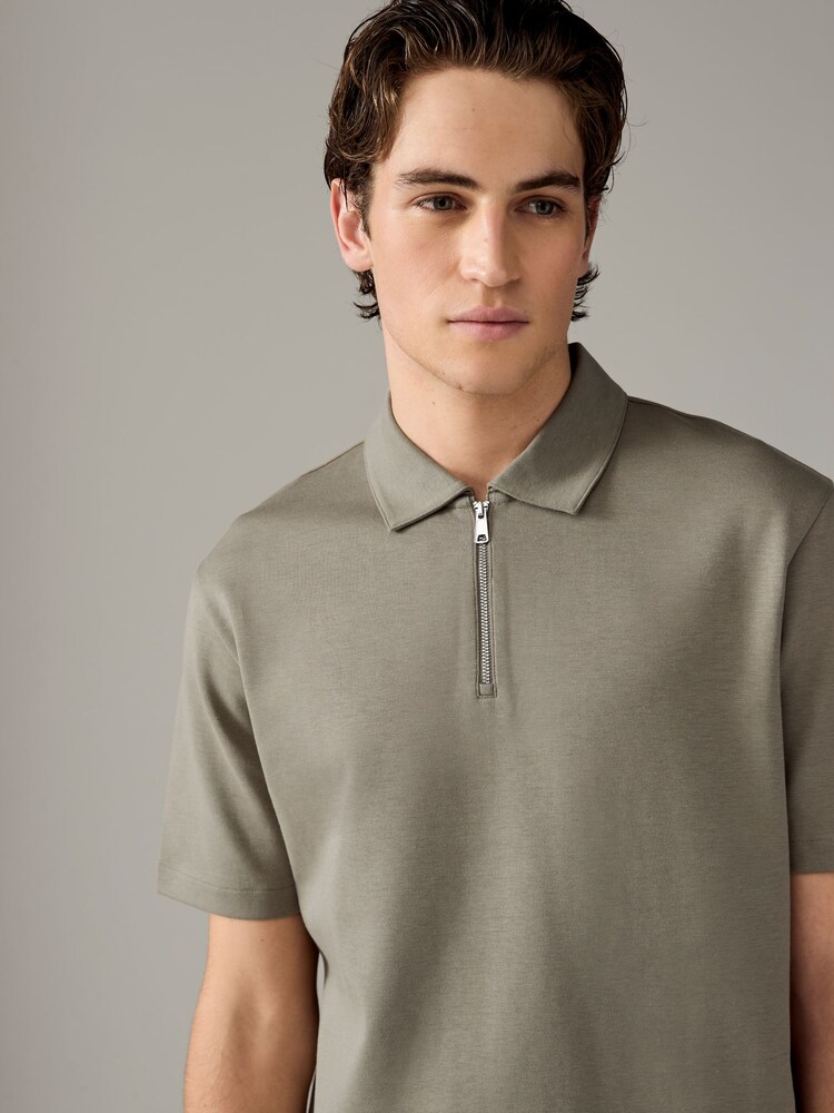 Buy Neutral Relaxed Fit Heavyweight Quarter Zip Polo Shirt from Next ...