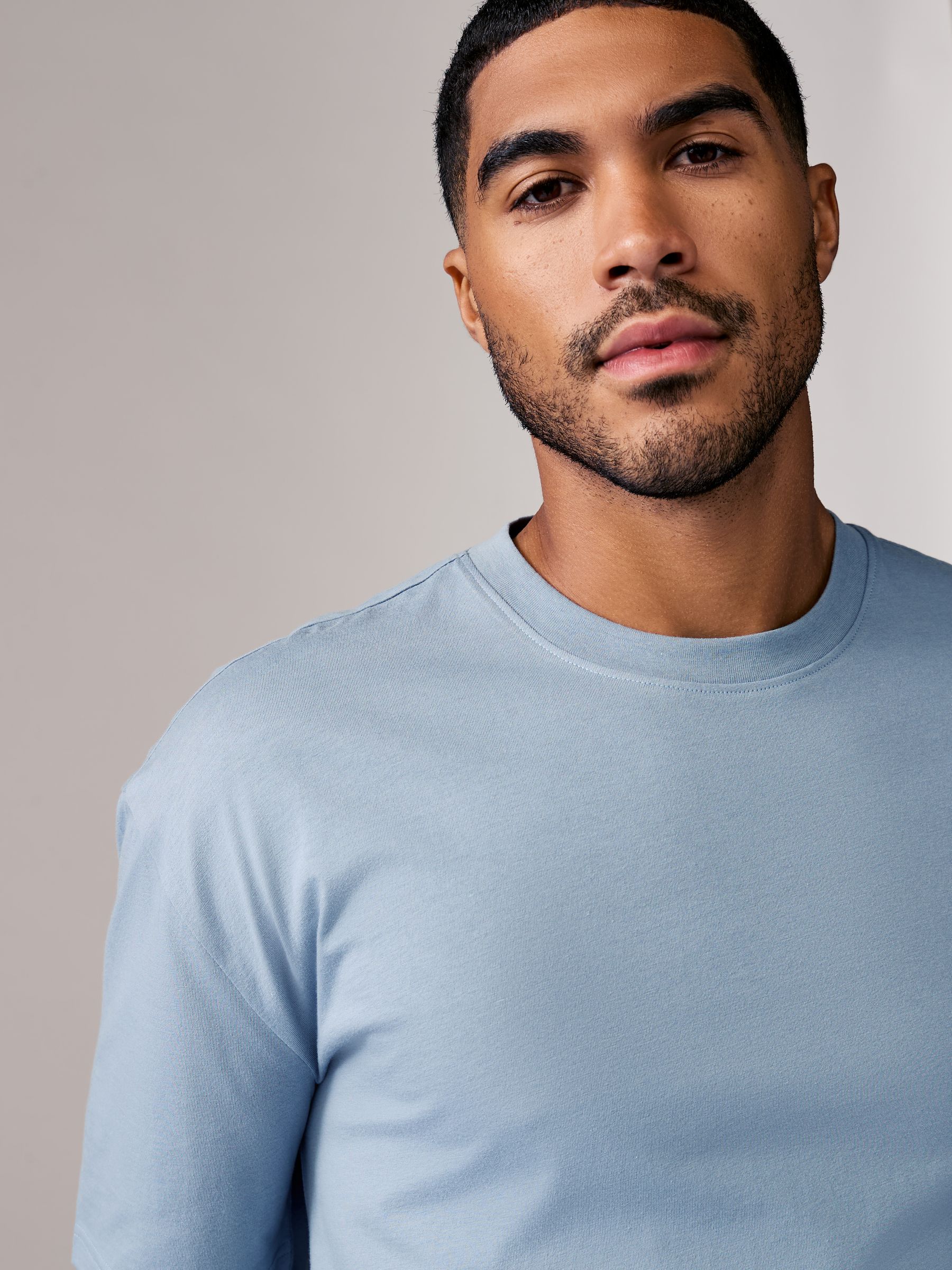 Buy Light Sky Blue Relaxed Fit Essential Crew Neck Cotton T-Shirt from ...