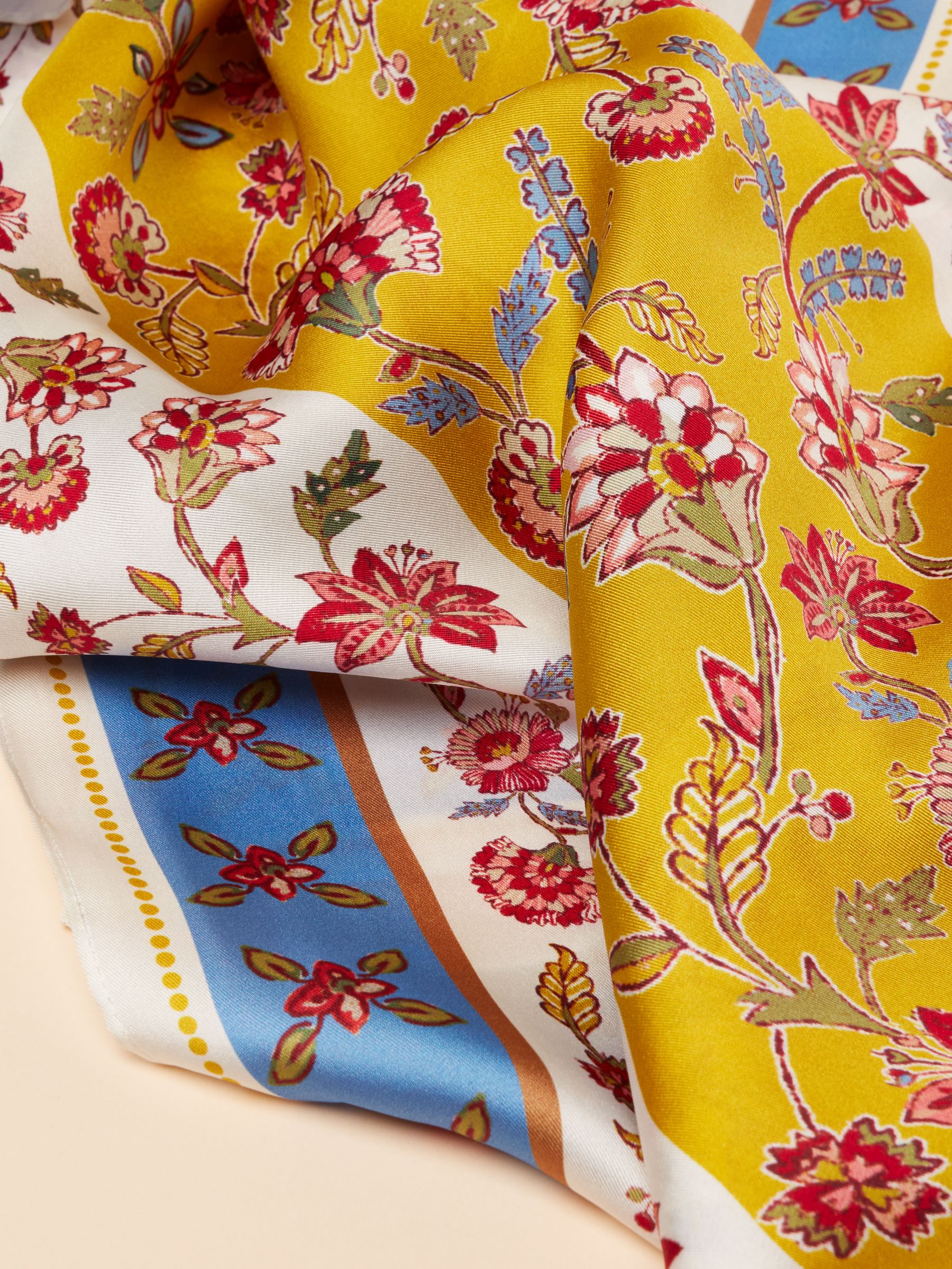 Buy Joules Windsor Yellow/Blue Printed Long 100% Silk Scarf from the ...