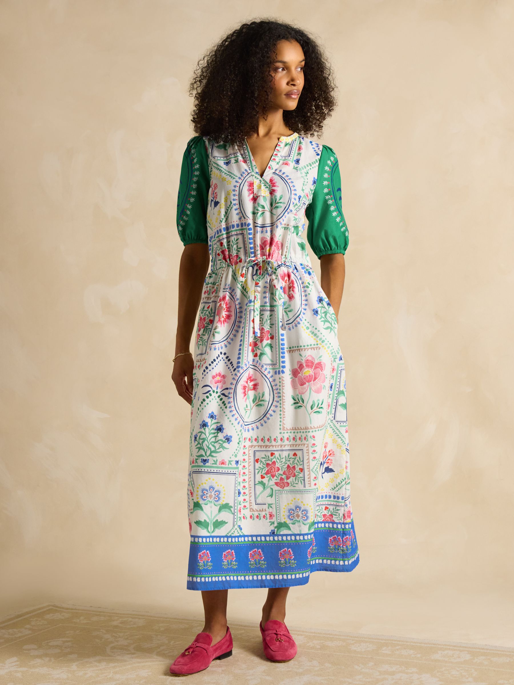 Buy Joules Florence Cream Tile Print Cotton Midi Dress from the Next UK ...