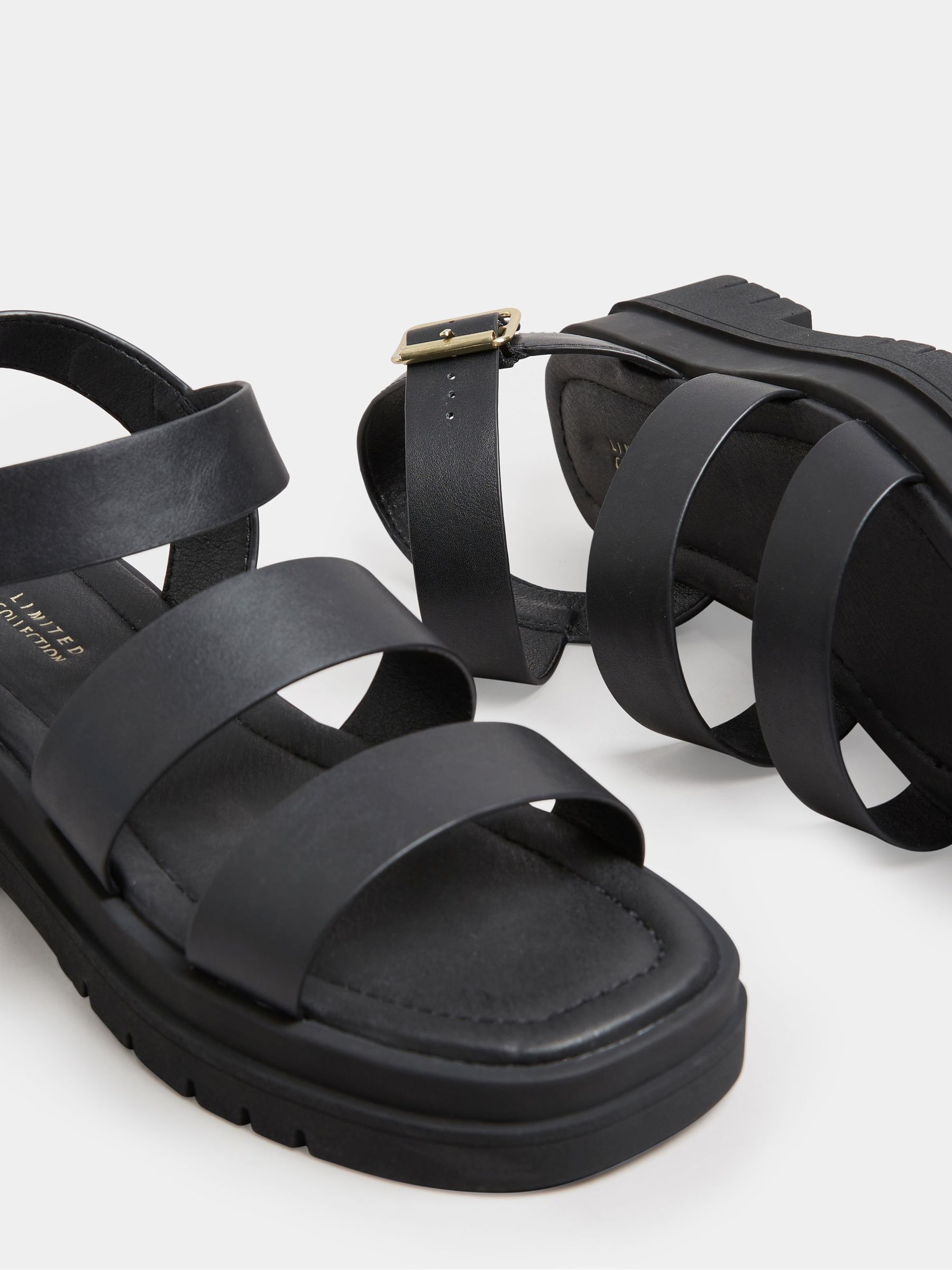 Buy Yours Curve Black Extra Wide Fit Triple Strap Gladiator Sandals ...
