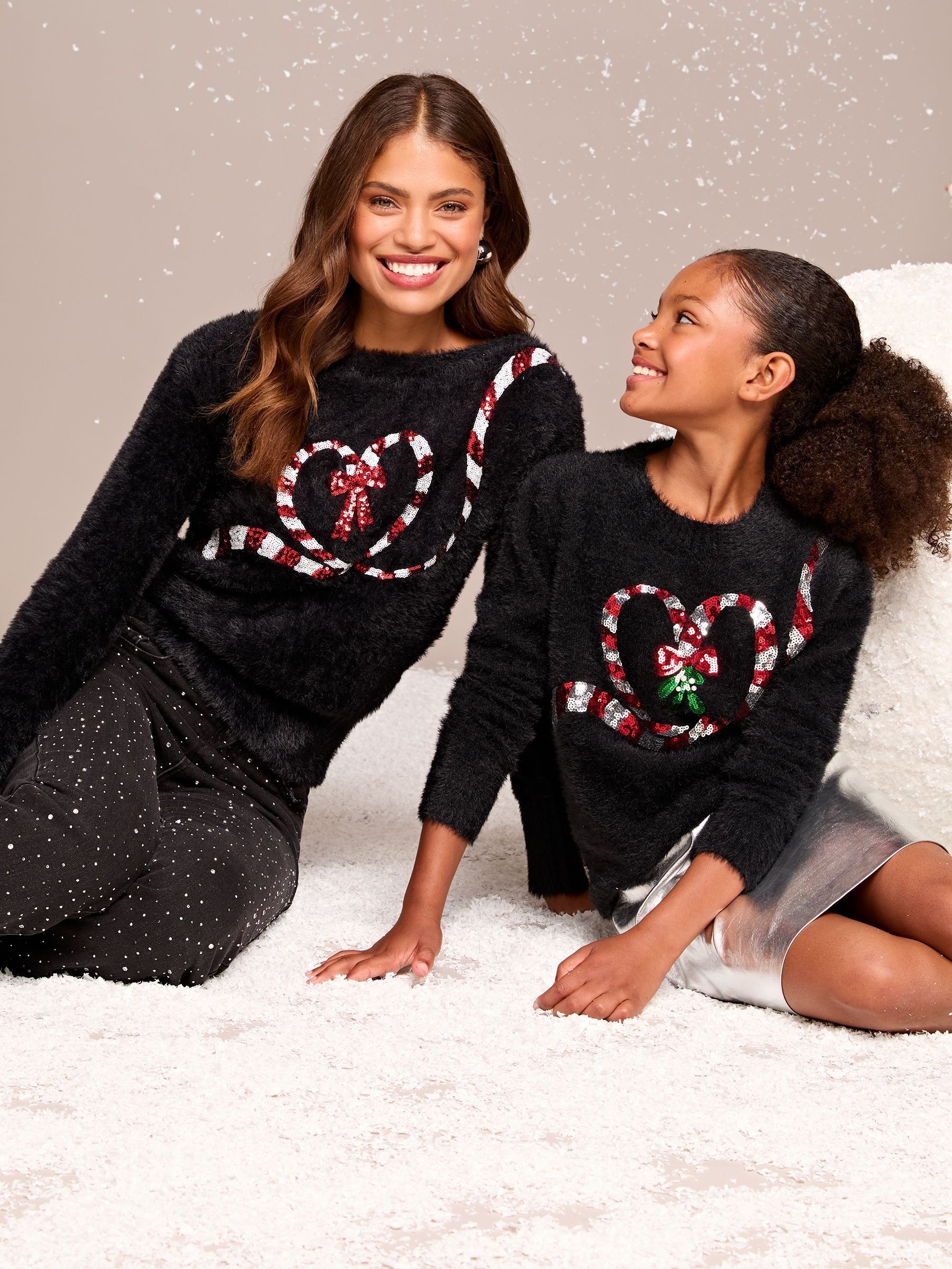 Buy Lipsy Black Candy Cane Knitted Christmas Jumper (5-16yrs) from the ...