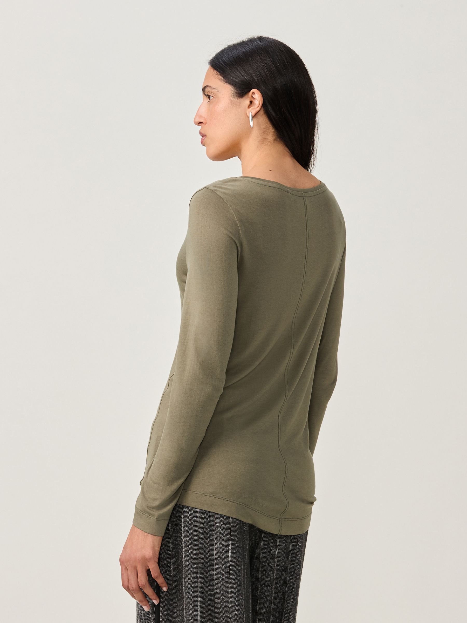 Buy Olive Green Print Slouch V-Neck Long Sleeve T-Shirt from Next Australia