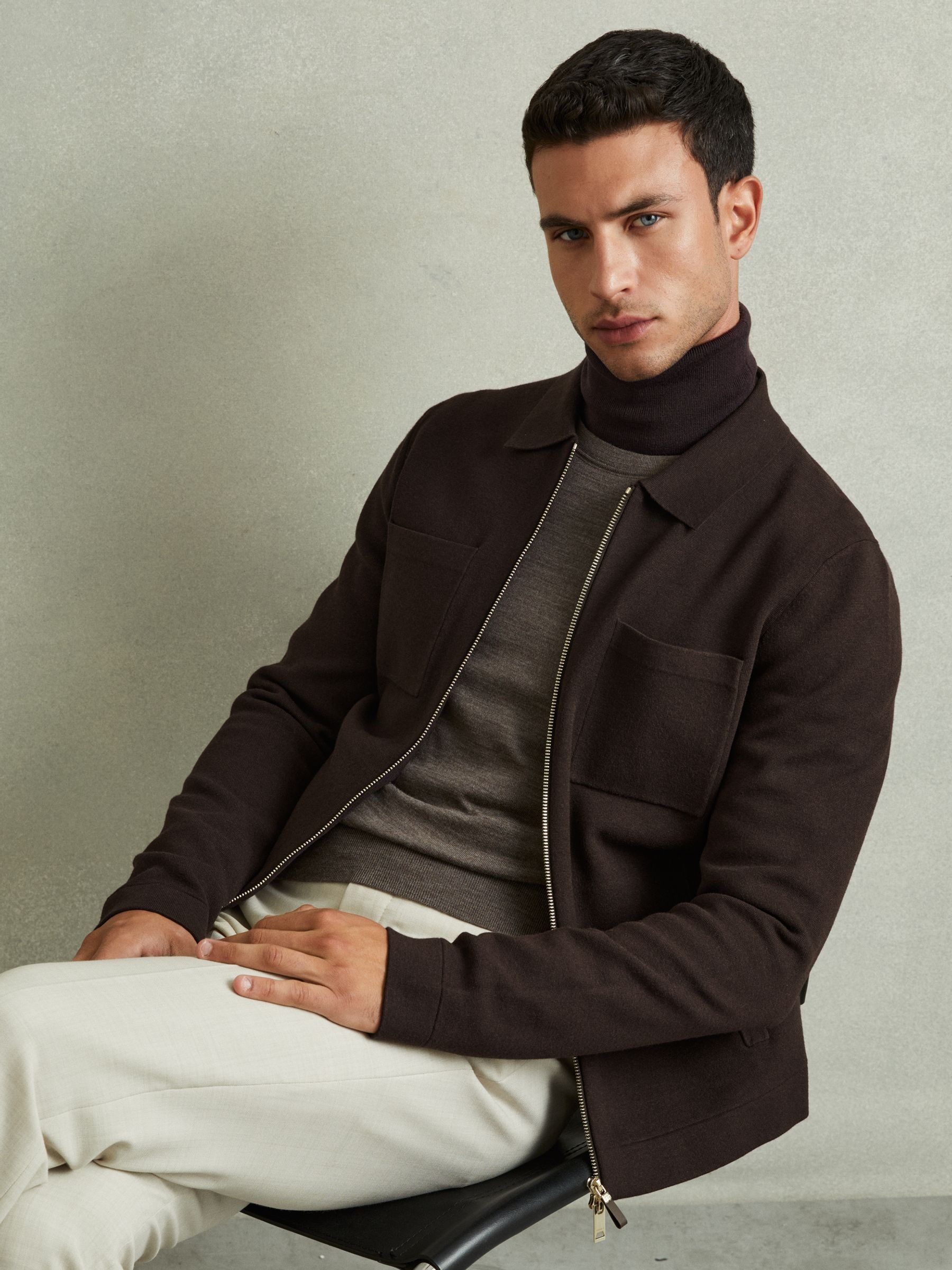 Buy Reiss Chocolate Brown Rivers Knitted Zip-Through Jacket from the Next UK online shop