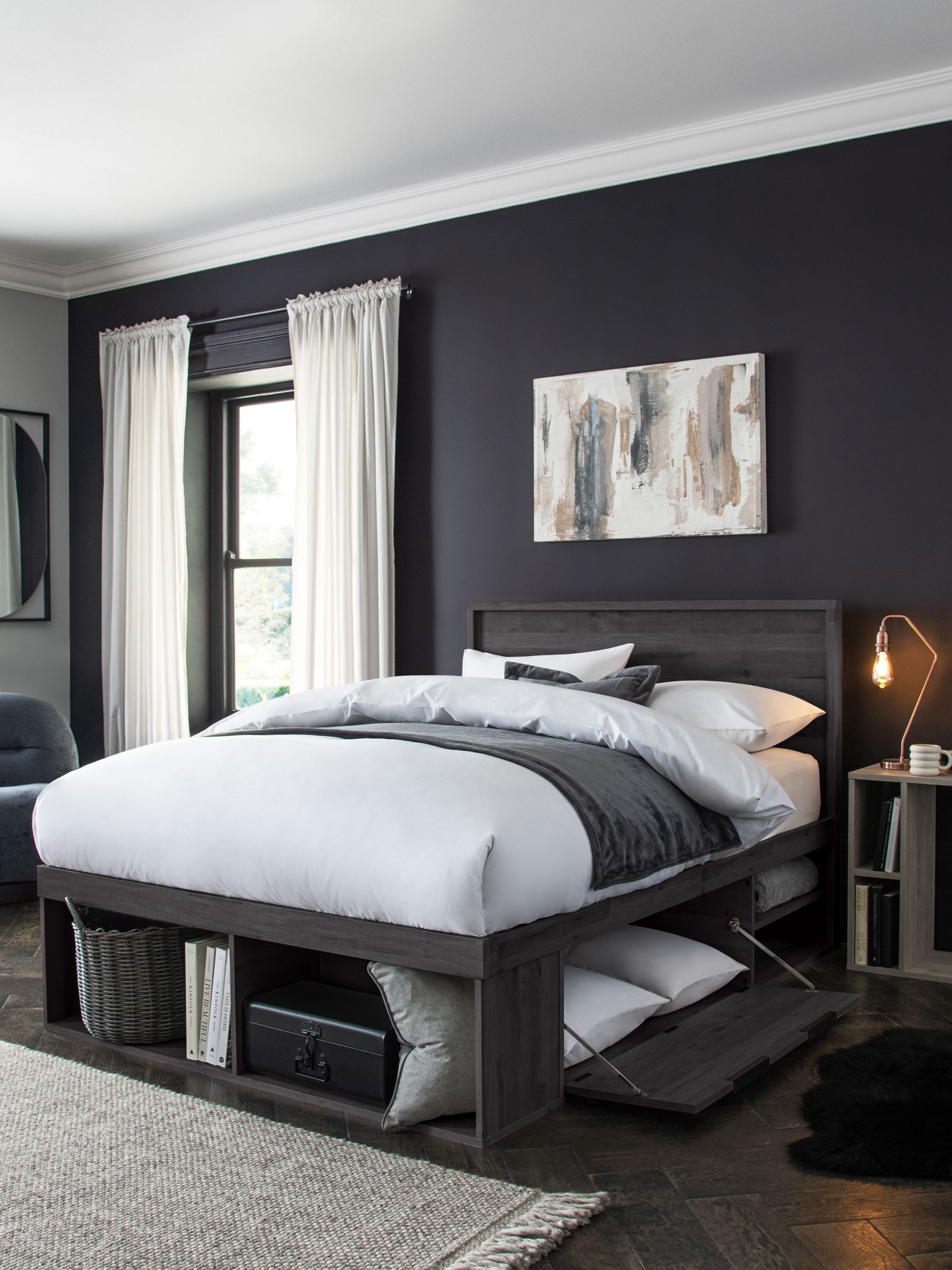 Buy Black Oak Effect Bronx Platform Bed Frame with Storage from the ...