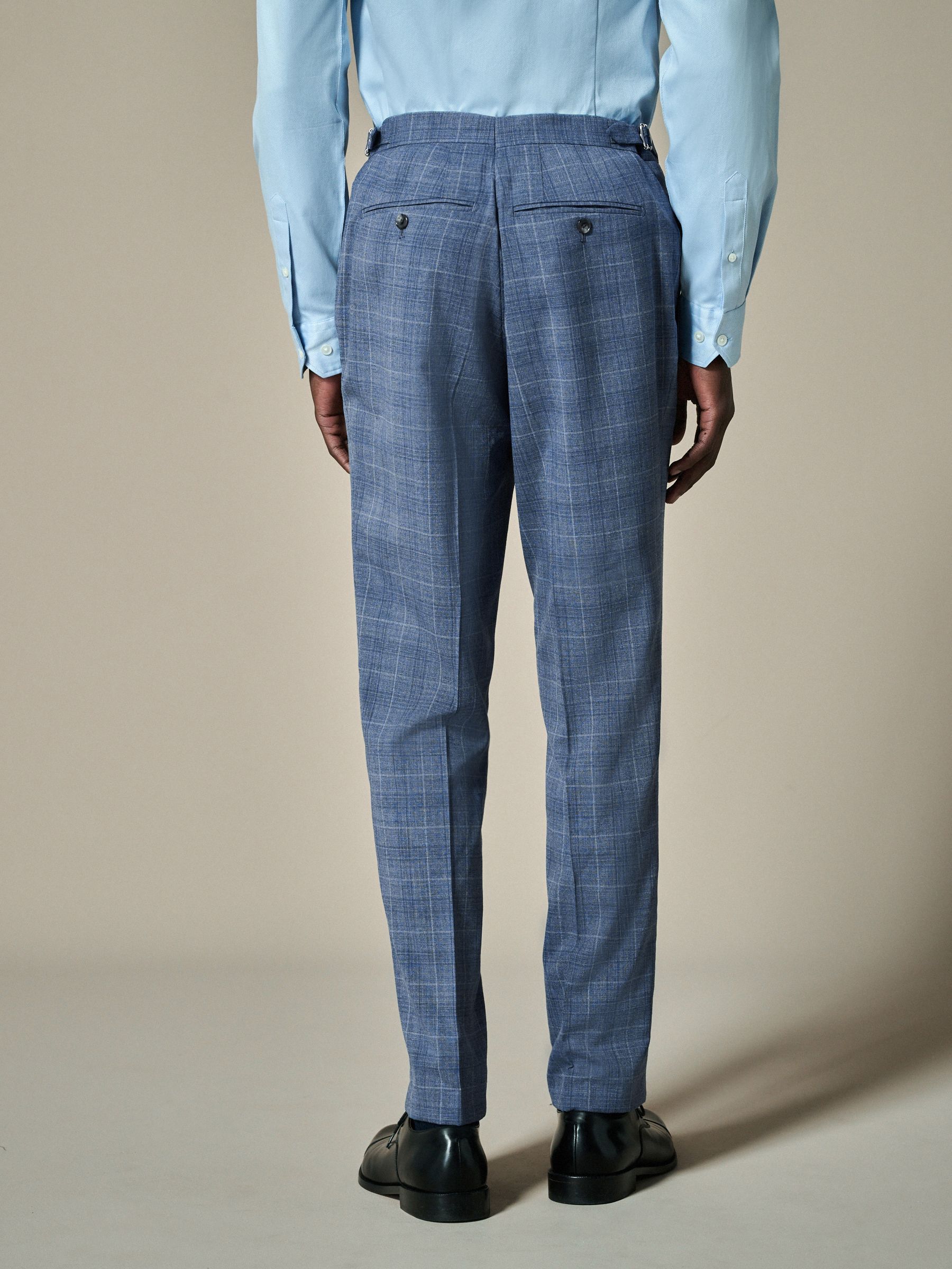 Buy Blue Tailored Fit Wool Blend Check Trousers from the Next UK online ...
