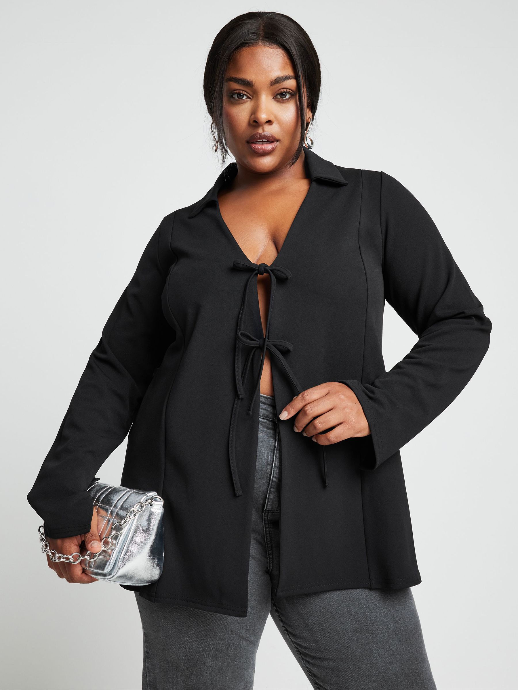 Buy Yours Curve Black LIMITED COLLECTION Bow Front Split Sleeve Top ...