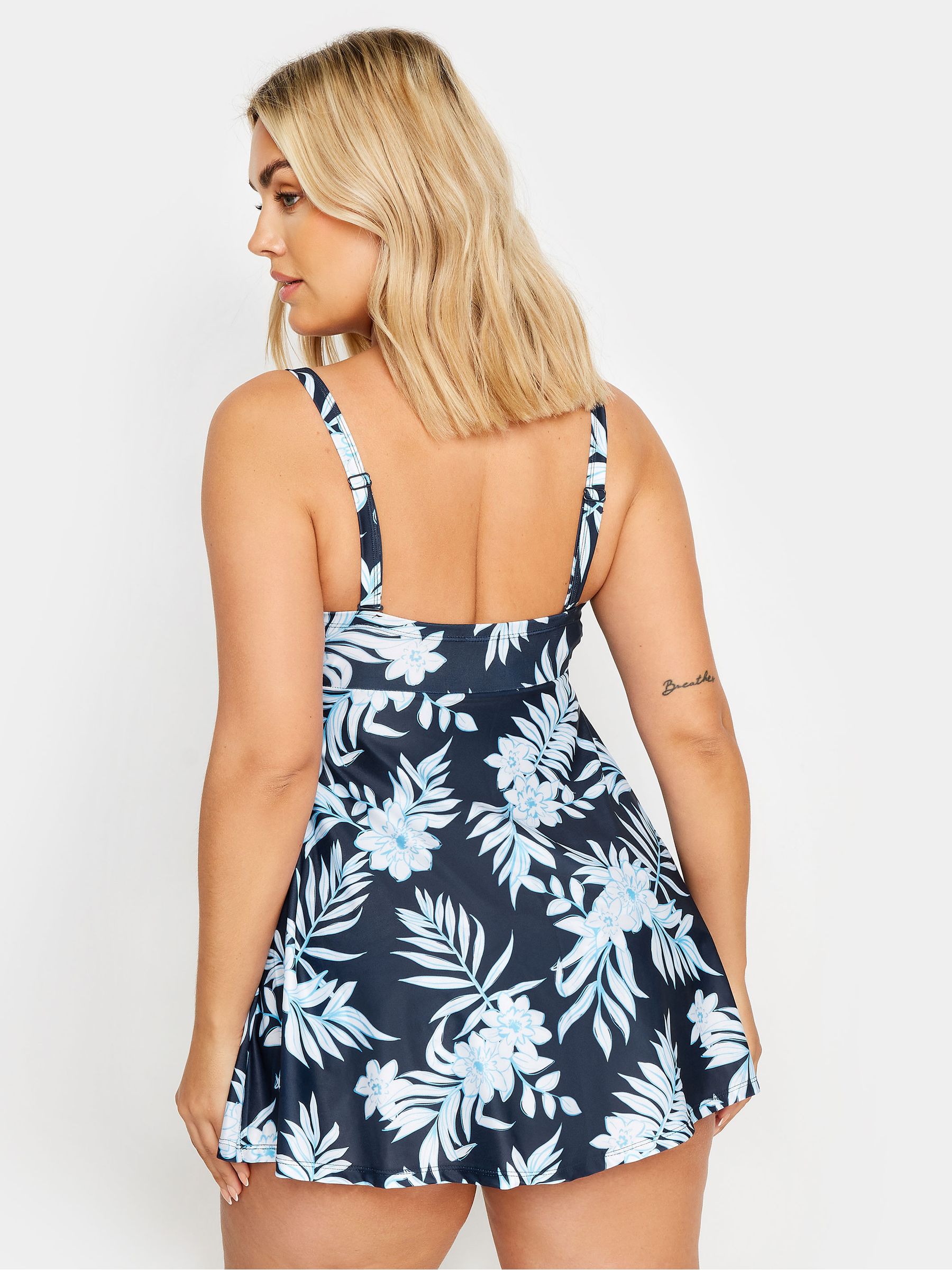 Buy Yours Curve Blue Floral Halo Tab Front Bandeau Swimdress from the ...