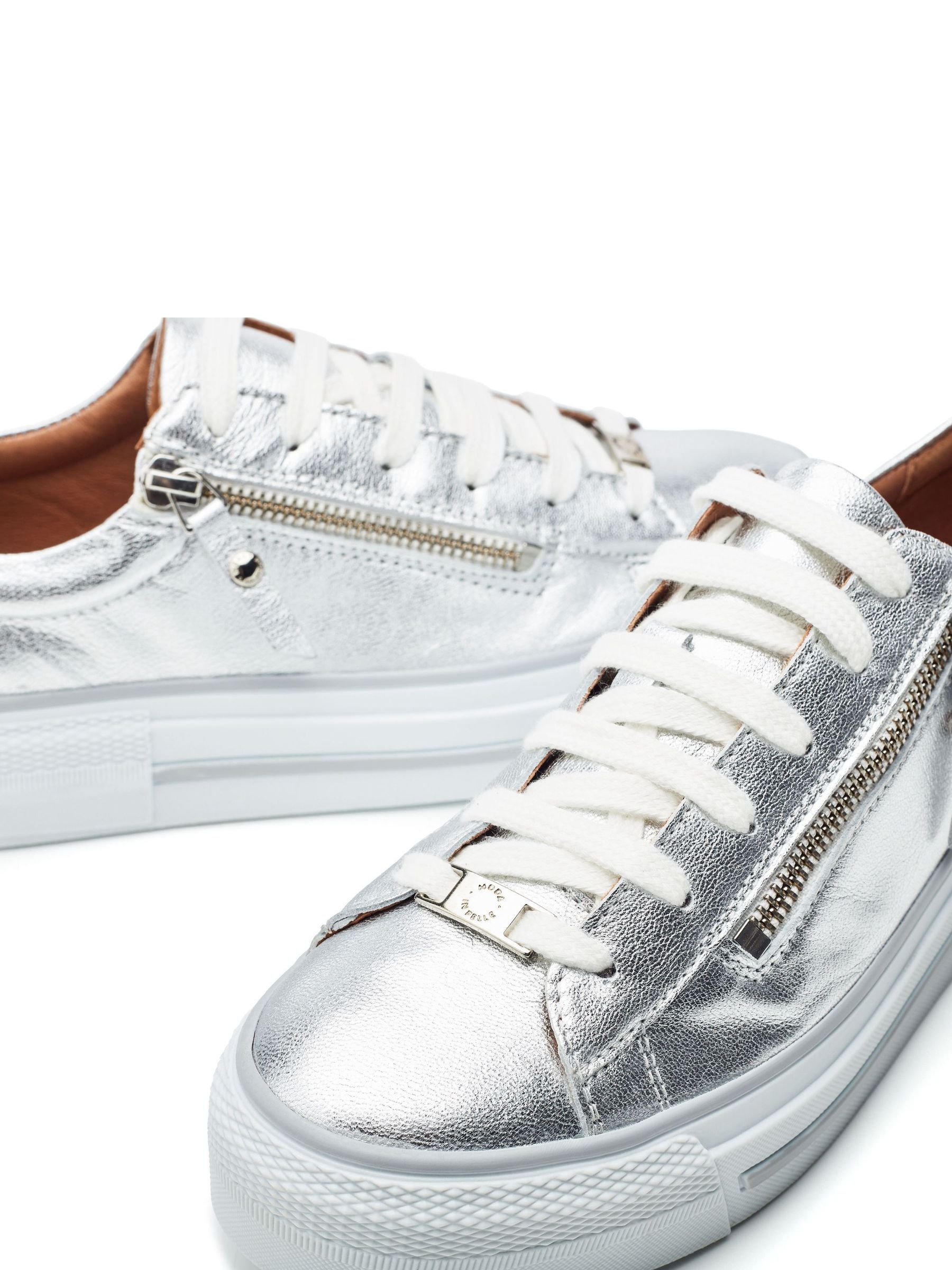 Buy Moda in Pelle Silver Filician Chunky Leather Trainer With Zip And ...