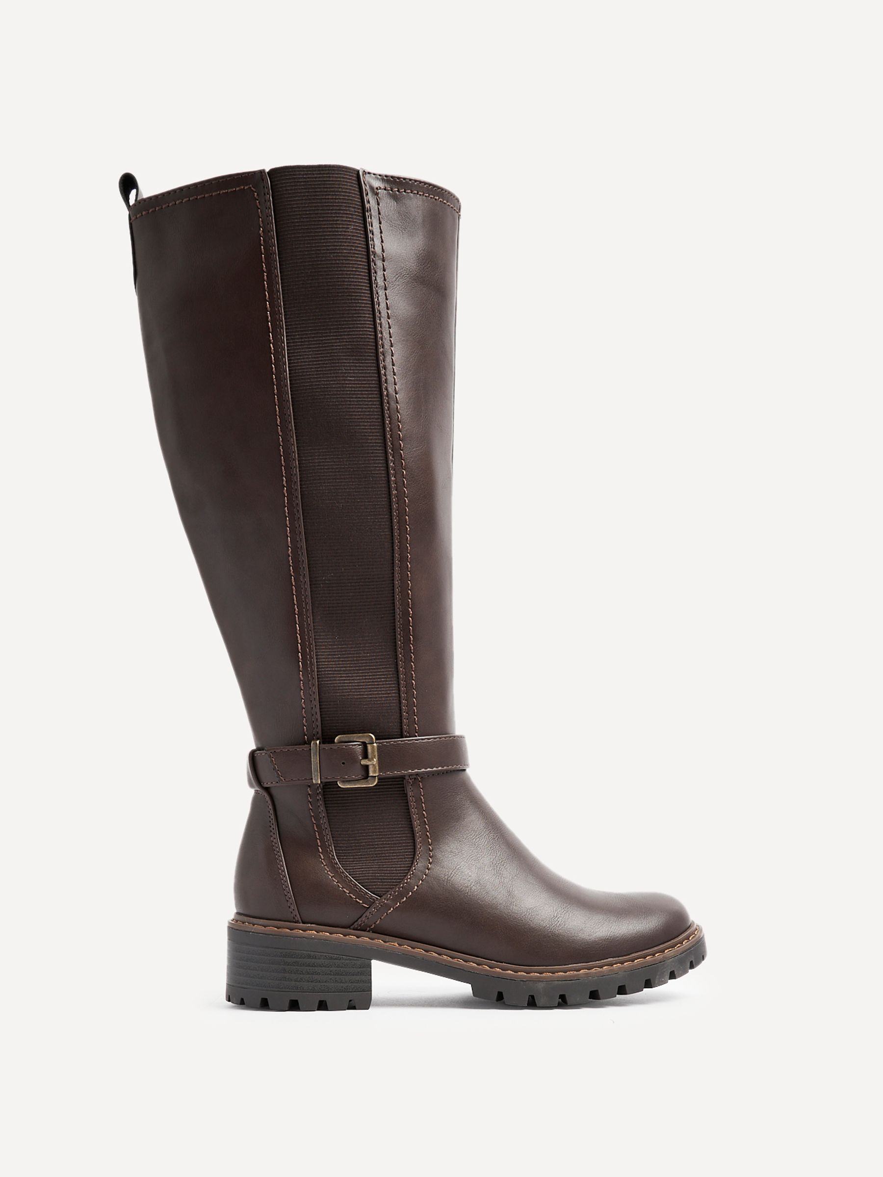 Buy Linzi Brown Gilded High Leg Boots With Stretch Side Panel and ...