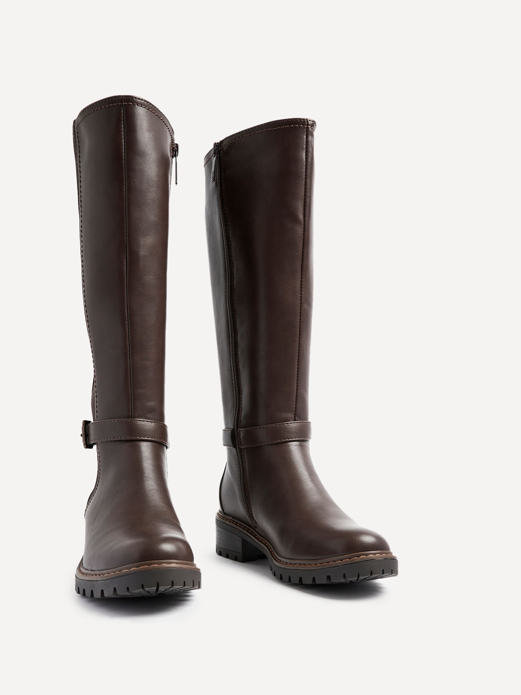 Buy Linzi Brown Gilded High Leg Boots With Stretch Side Panel and ...