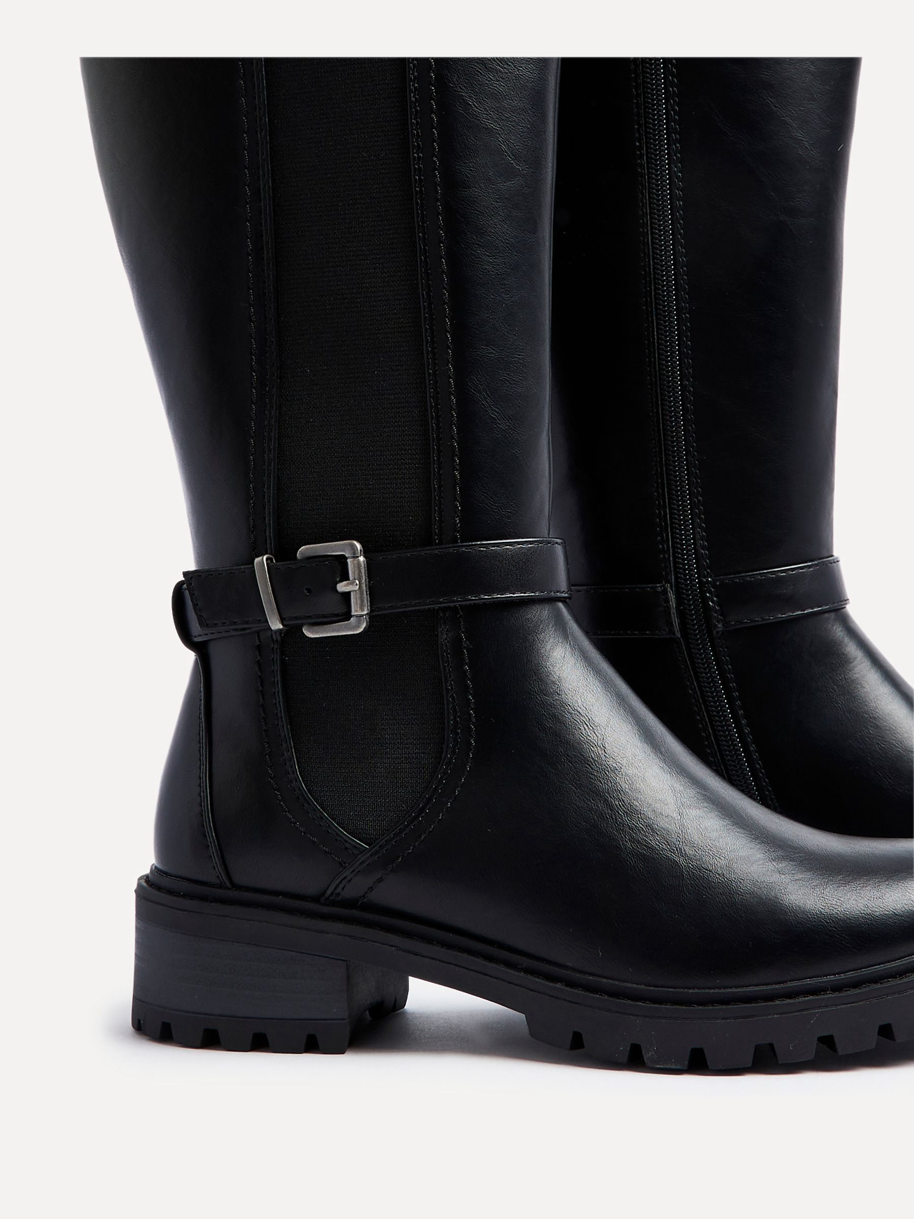 Buy Linzi Black Gilded High Leg Boots With Stretch Side Panel and ...